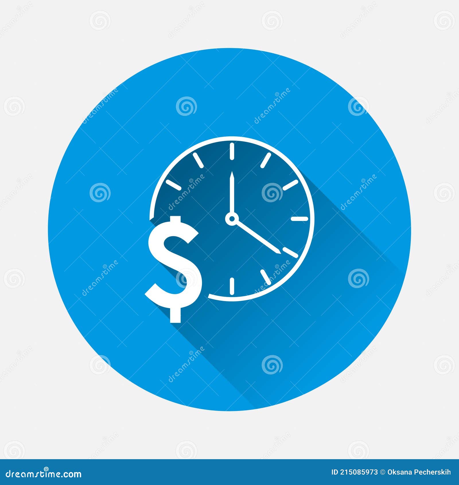 Vector Icon Time is Money Icon on Blue Background. Flat Image with Long ...