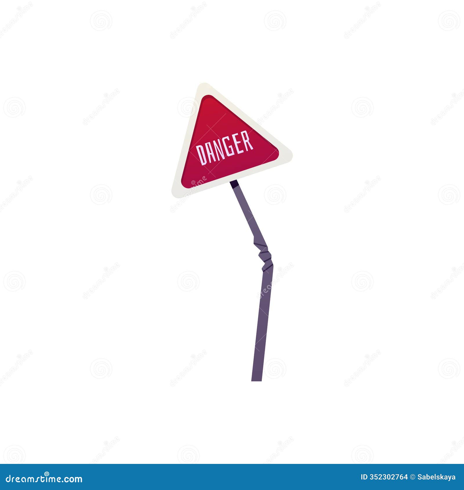 Vector Icon with Triangular Red Broken Metal Road Sign on a White ...