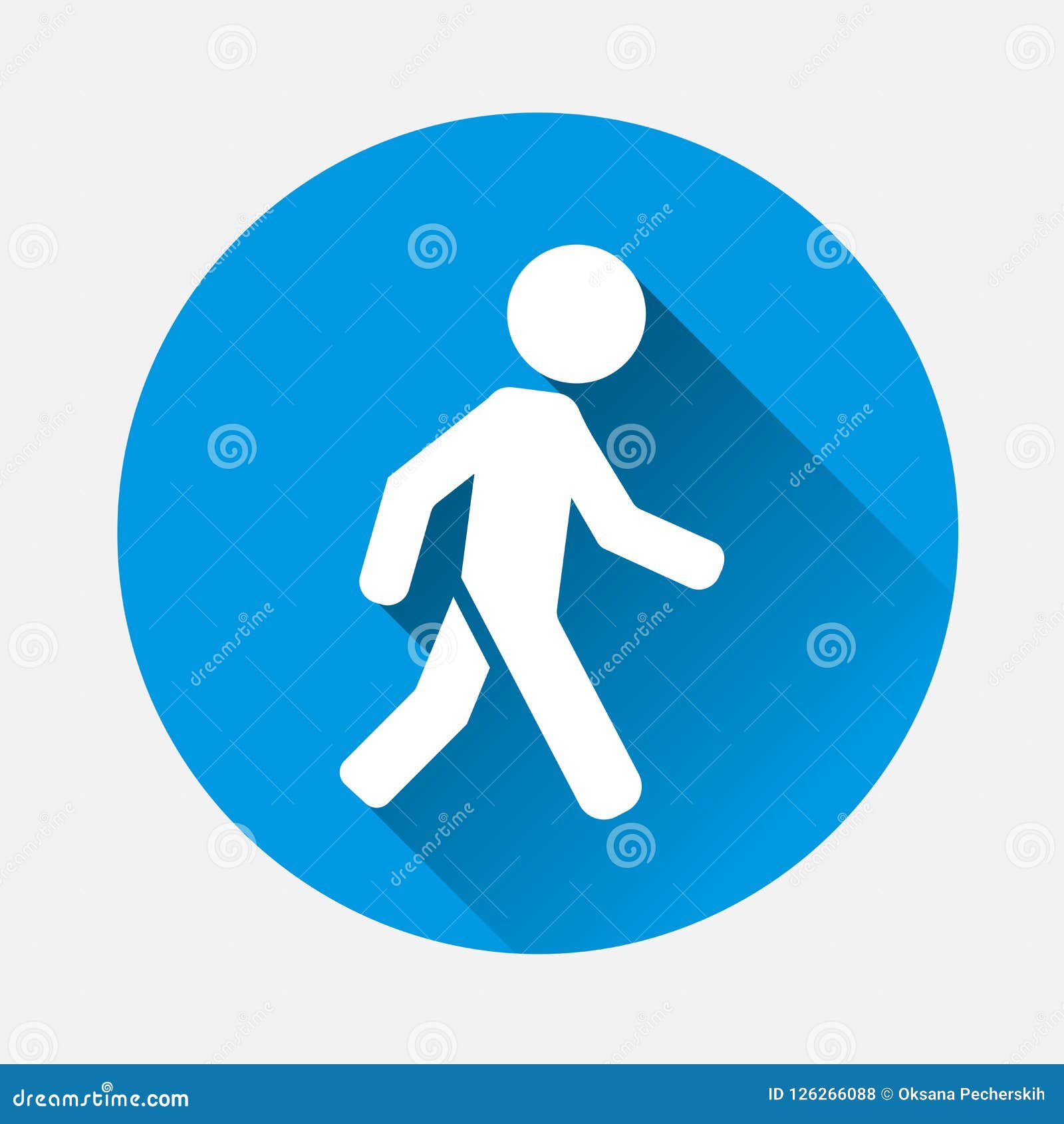 Vector Icon of a Walking Pedestrian on Blue Background. Flat Image ...
