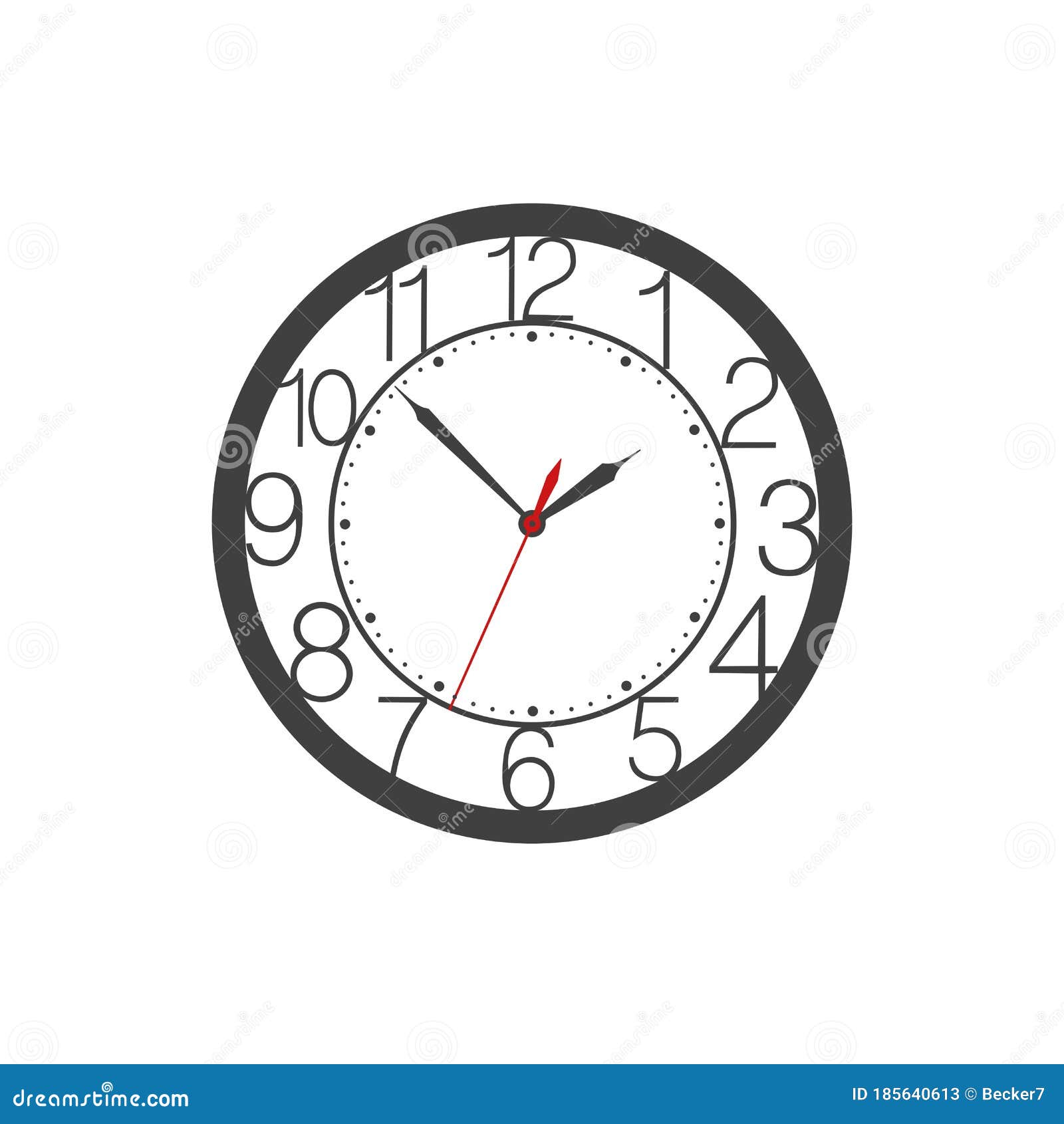 Vector Icon of Wall Clock Face with Digits, Clock Hands, Red Second ...