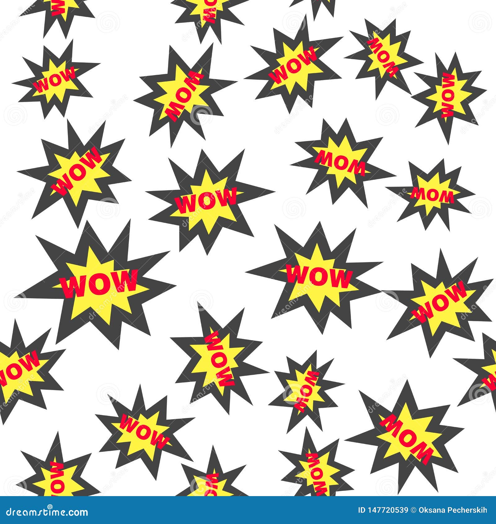 Vector Icon WOW. Color Sticker Wow Seamless Pattern on a White ...
