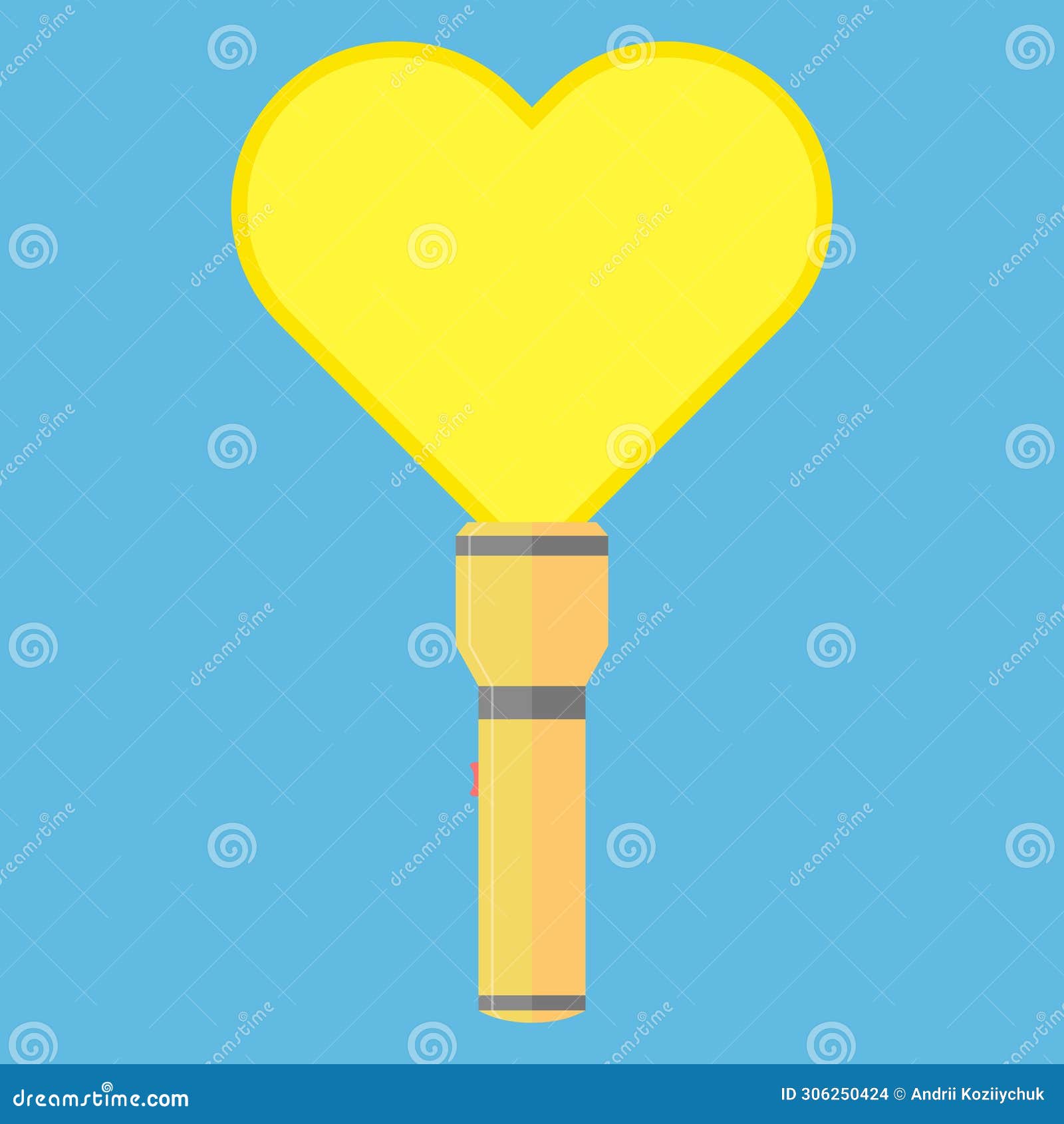 Vector Icon of Yellow Flashlight with Heart. Vector Icon of Flashlight ...
