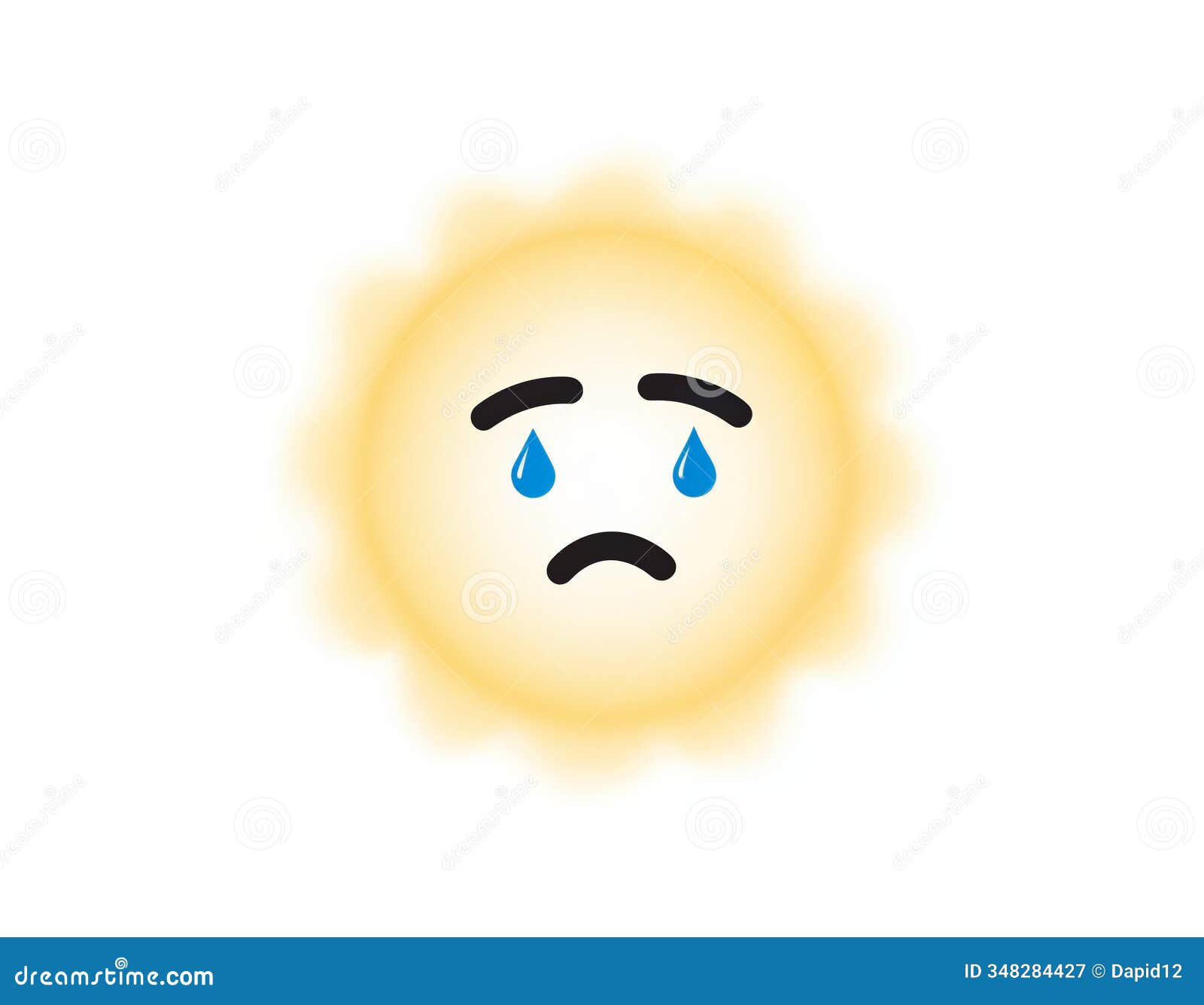Vector Icon of a Yellow Sun with a Sad Face Expression and Blue Tear ...