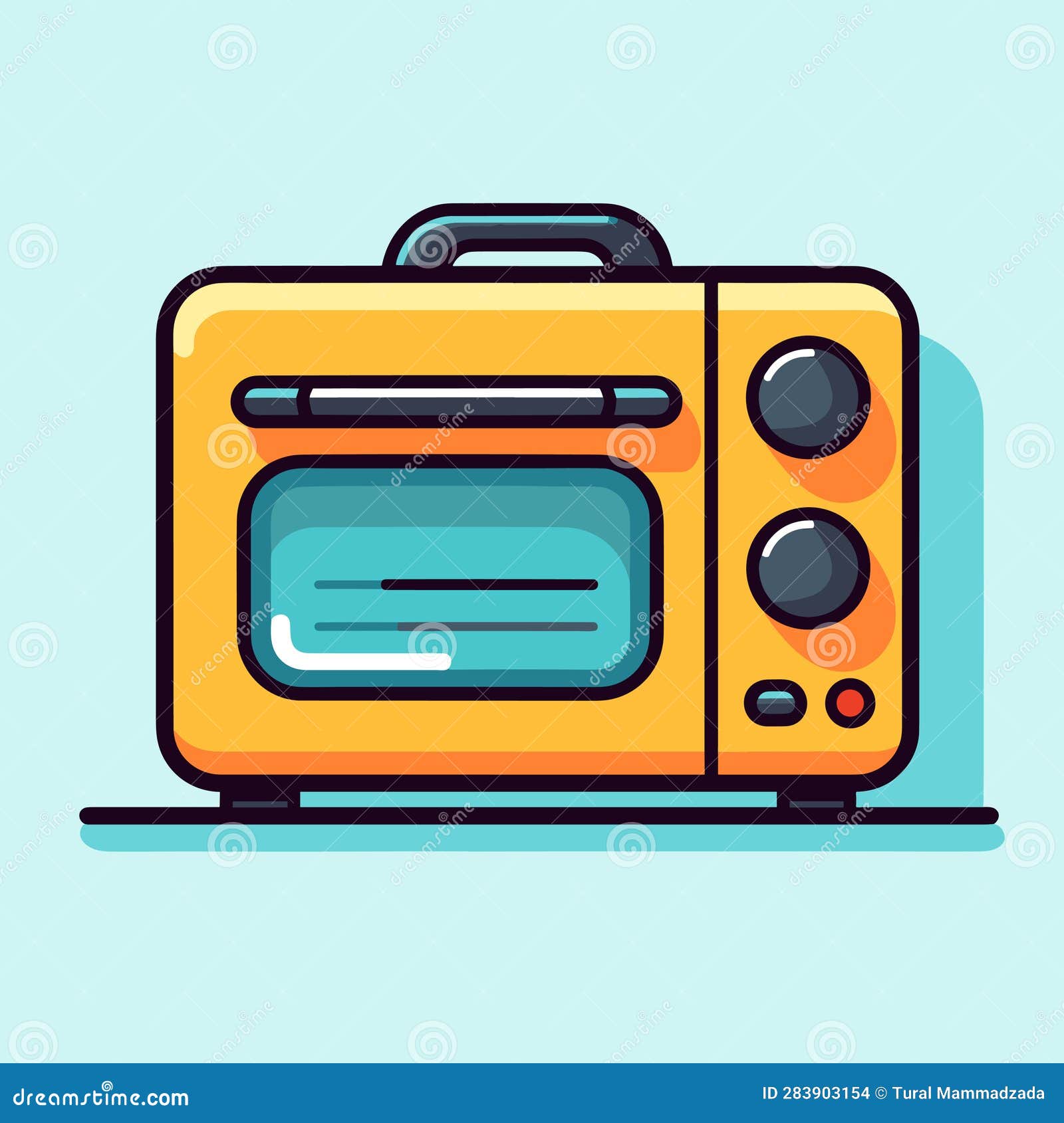 Vector Icon of a Yellow Toaster Oven on a Table with a Modern and ...