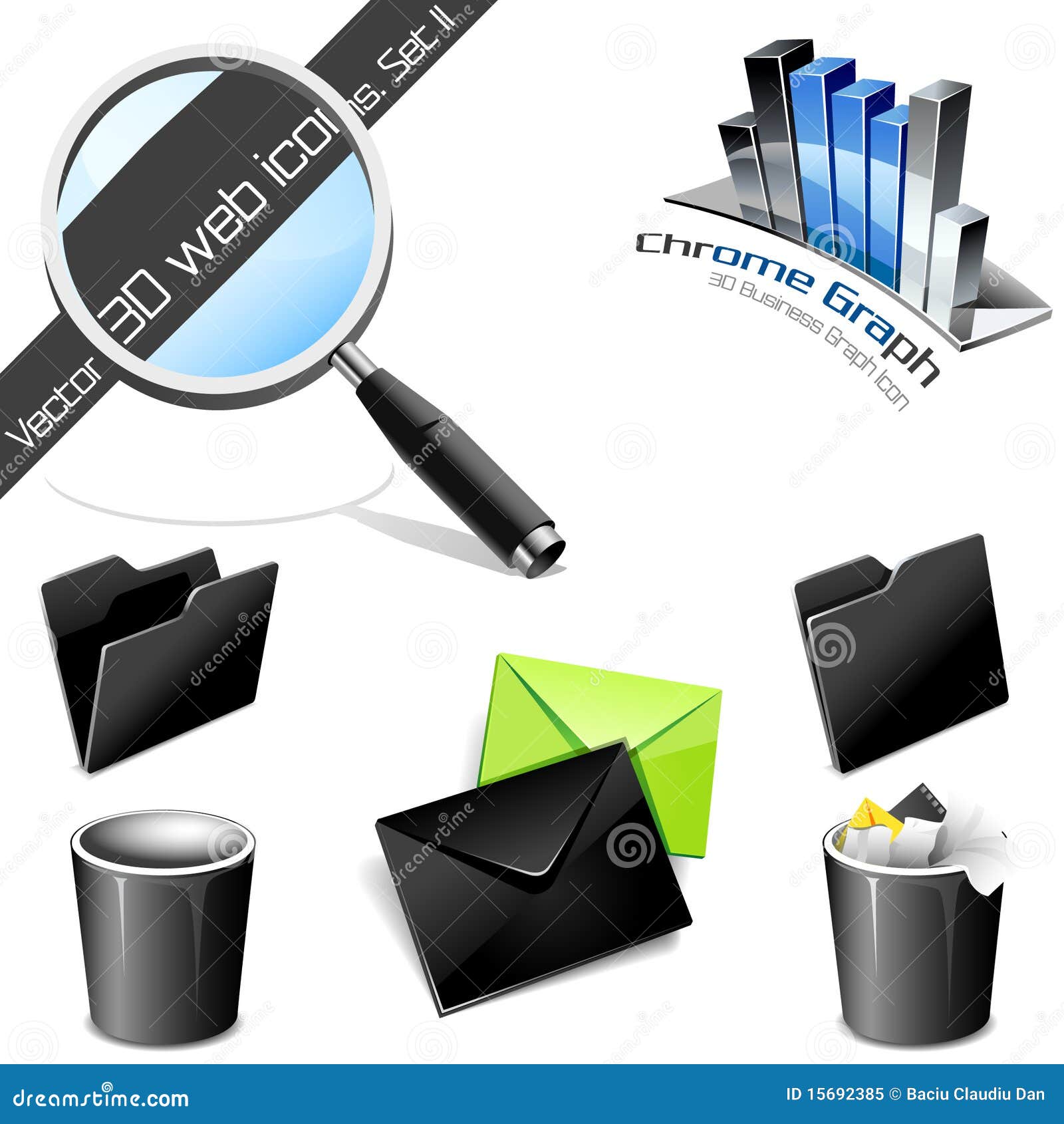 Vector Icons: 3D Web Icons. Set 2 Stock Vector - Illustration of search ...