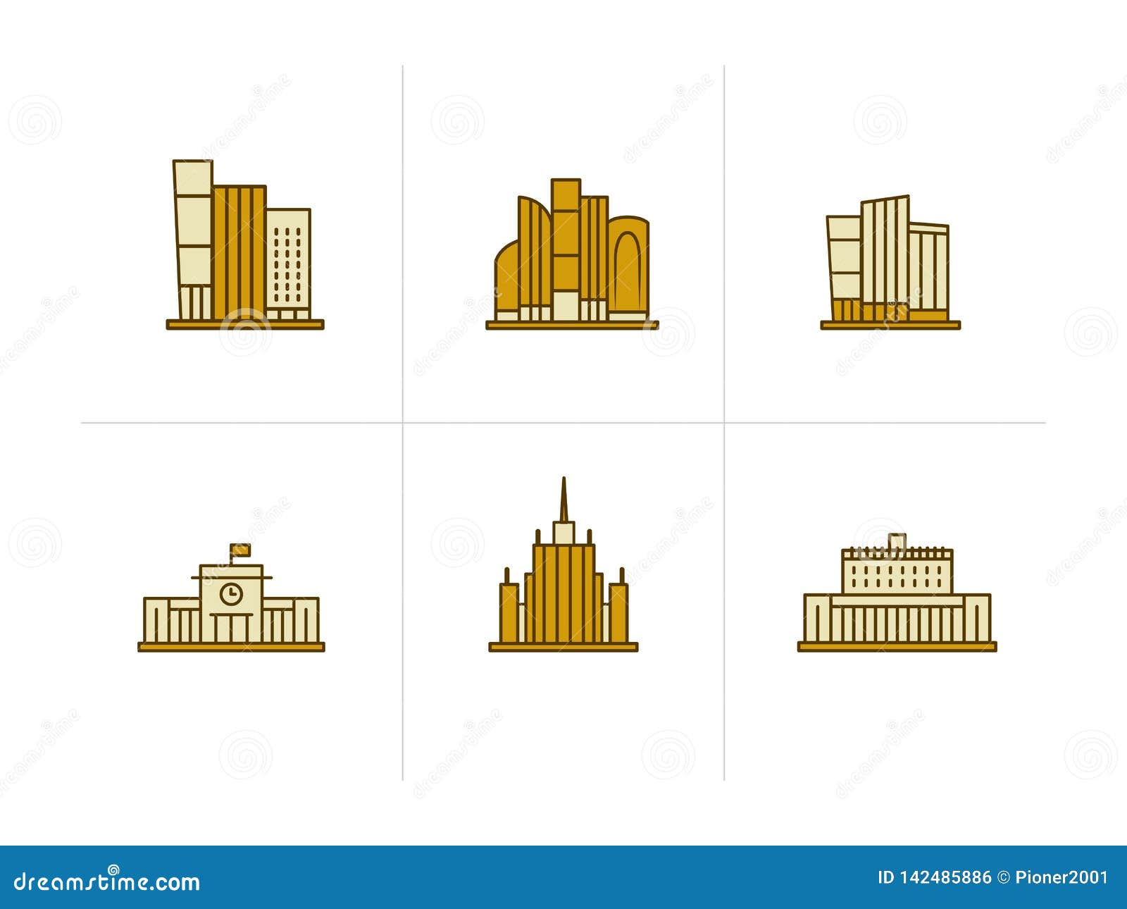 Vector Icons of Buildings of Different Architectural Styles Stock ...