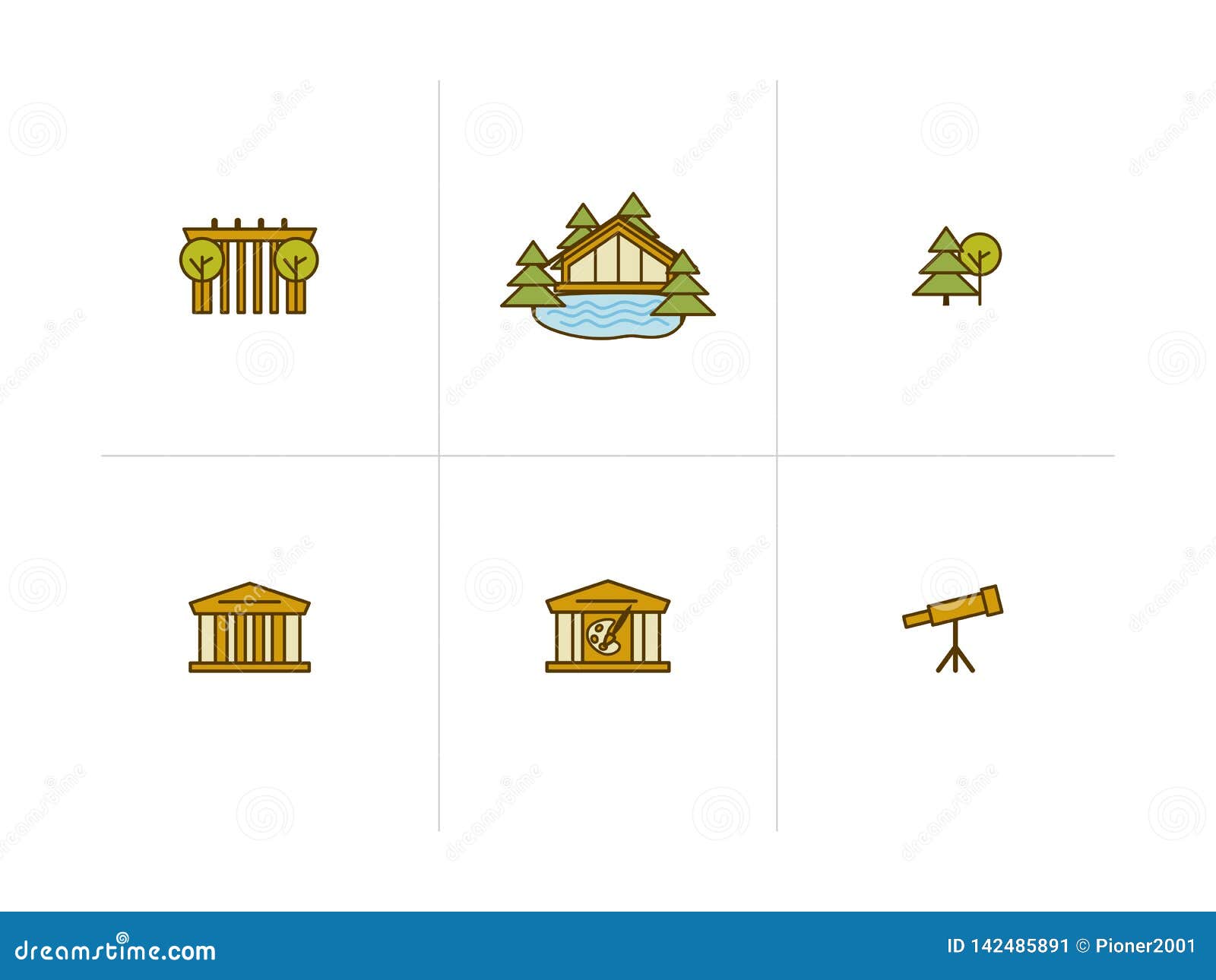 Vector Icons of Buildings of Different Architectural Styles Stock ...