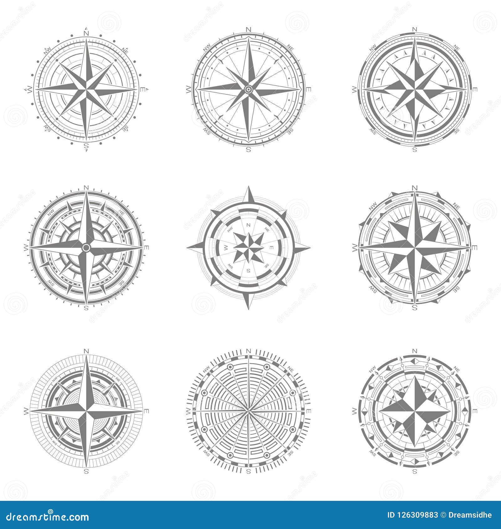 Vector Icons with Compass Rose Stock Vector - Illustration of west ...