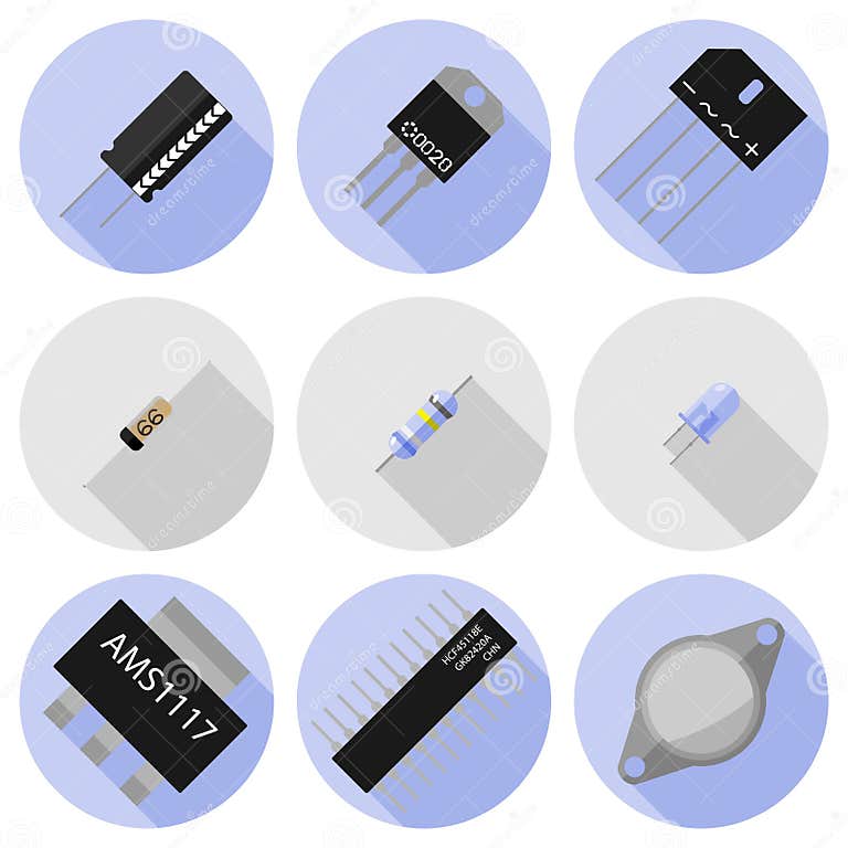 Vector Icons of Electronic Components Stock Vector - Illustration of ...