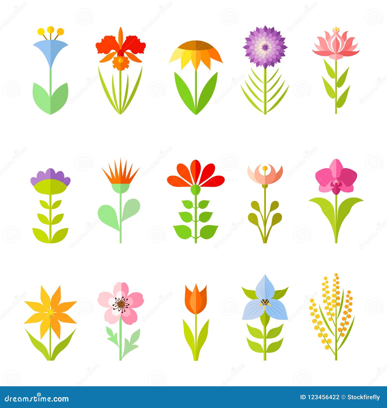 Vector Icons of Flowers. Different in Shape and Design Flowers. Stock ...