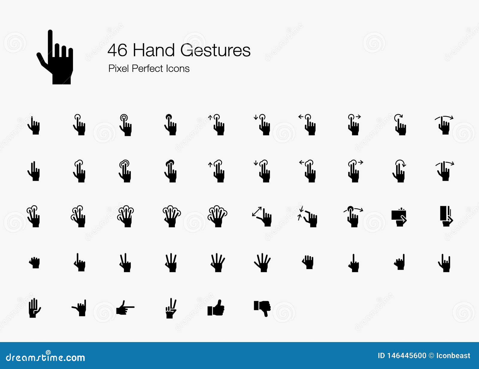 Hand Gestures and Finger Actions Using Touch Screen Web Icons Set Stock ...
