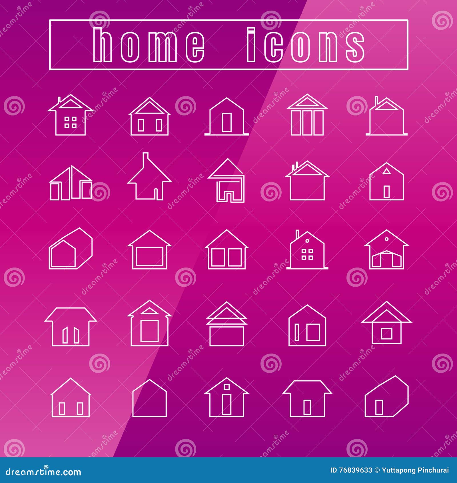 Vector Icons Home Design Thin Line White Stock Vector - Illustration of ...