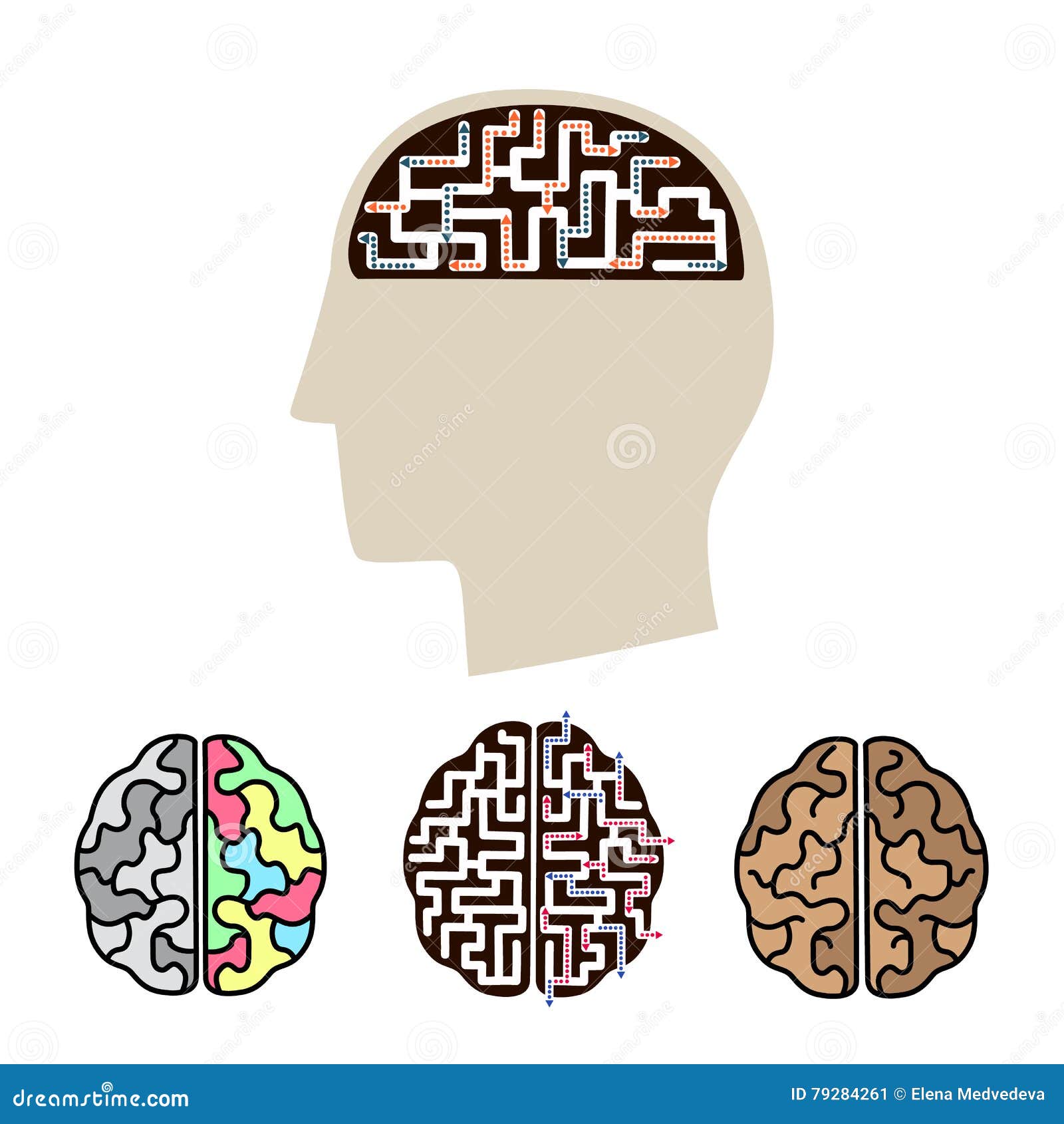 Vector Icons of Human Brain Activity. Stock Vector - Illustration of ...