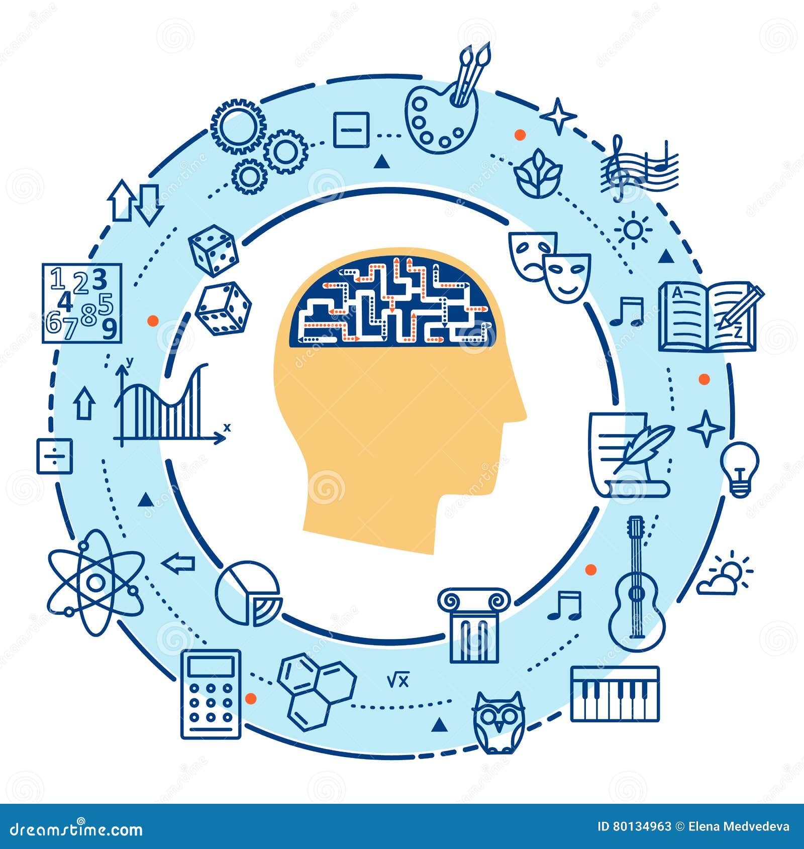 Vector Icons of Human Brain Activity. Stock Vector - Illustration of ...