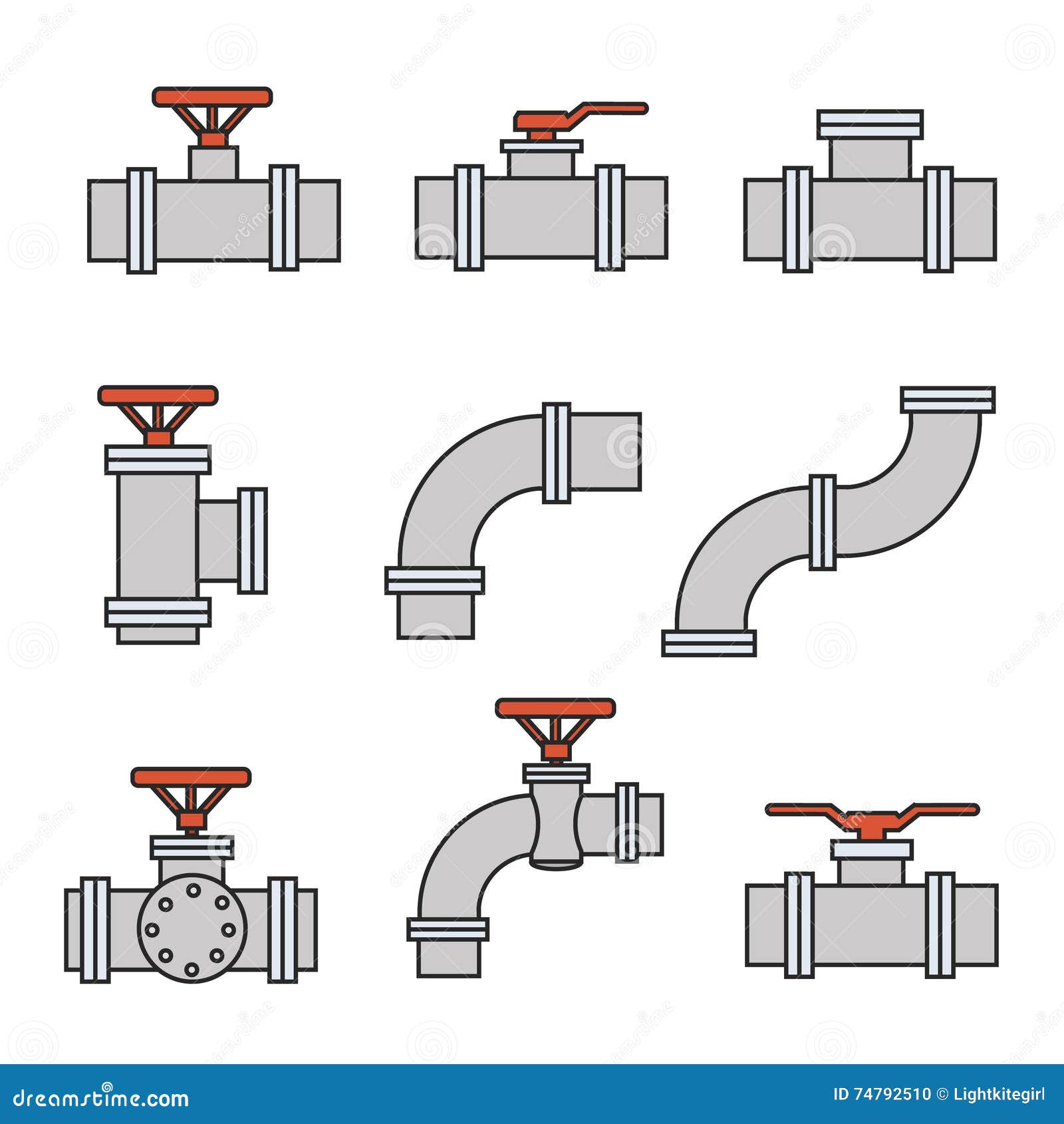 Vector Icons of Pipe Connector, Valve for Plumbing, Piping Work. Stock ...