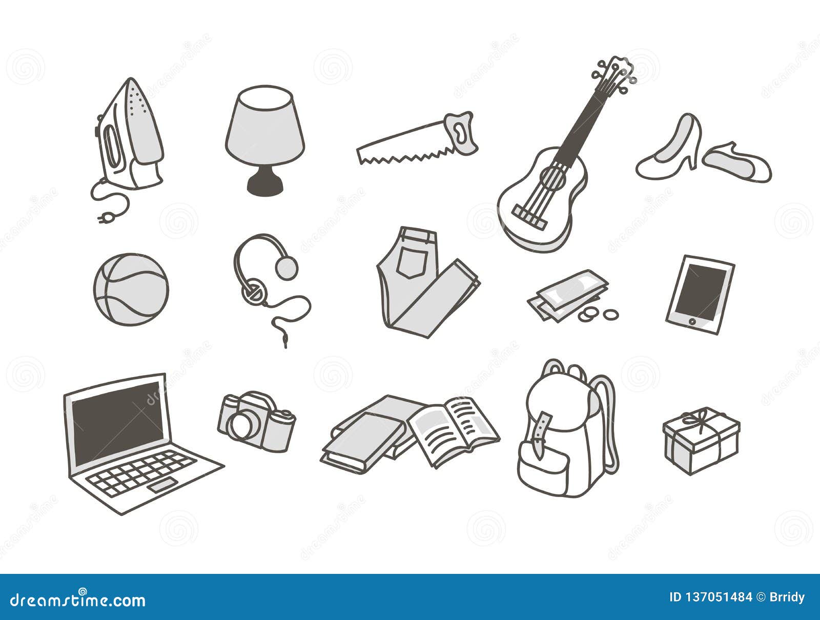 Vector Icons Set with Hand Drawn Stuff. Cartoon Doodle Elements Stock ...