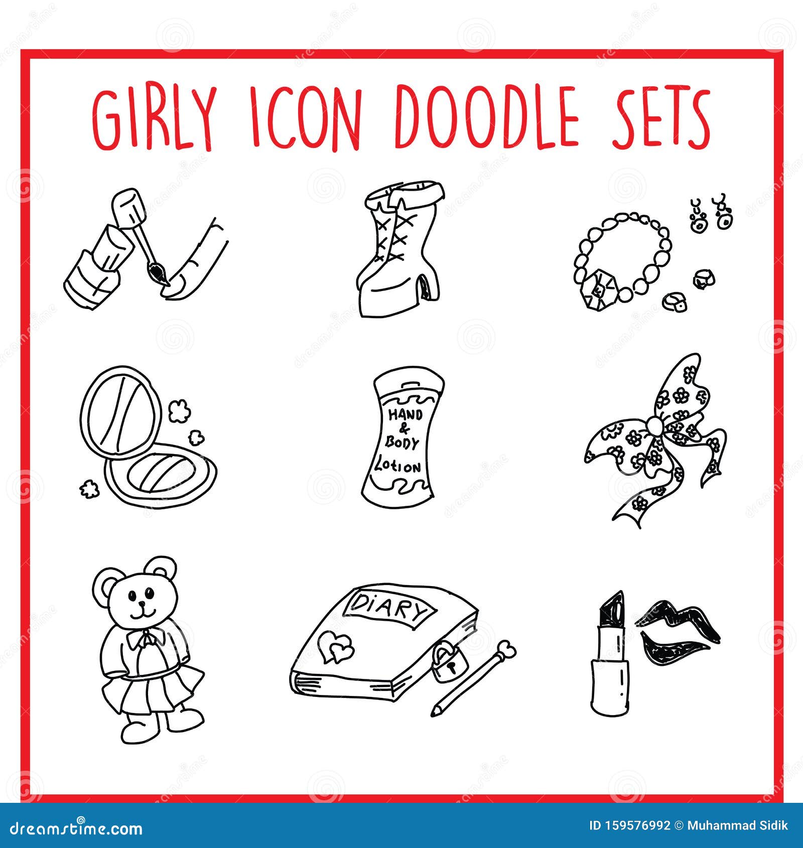 Girly Line Icon Doodle Packs Stock Illustration - Illustration of ...