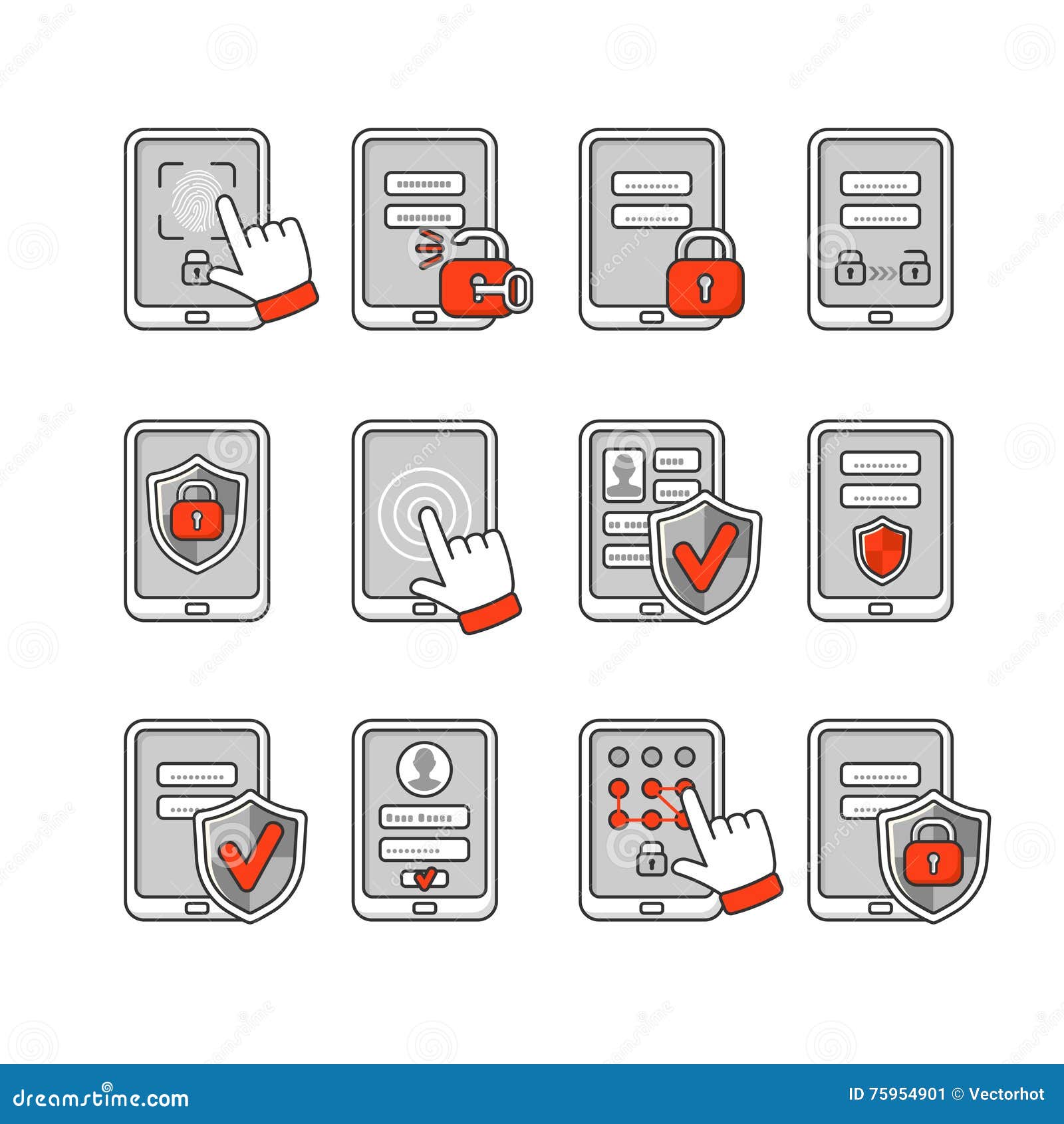 Vector Icons Set of Mobile Security. Smartphone Security Concept Stock ...