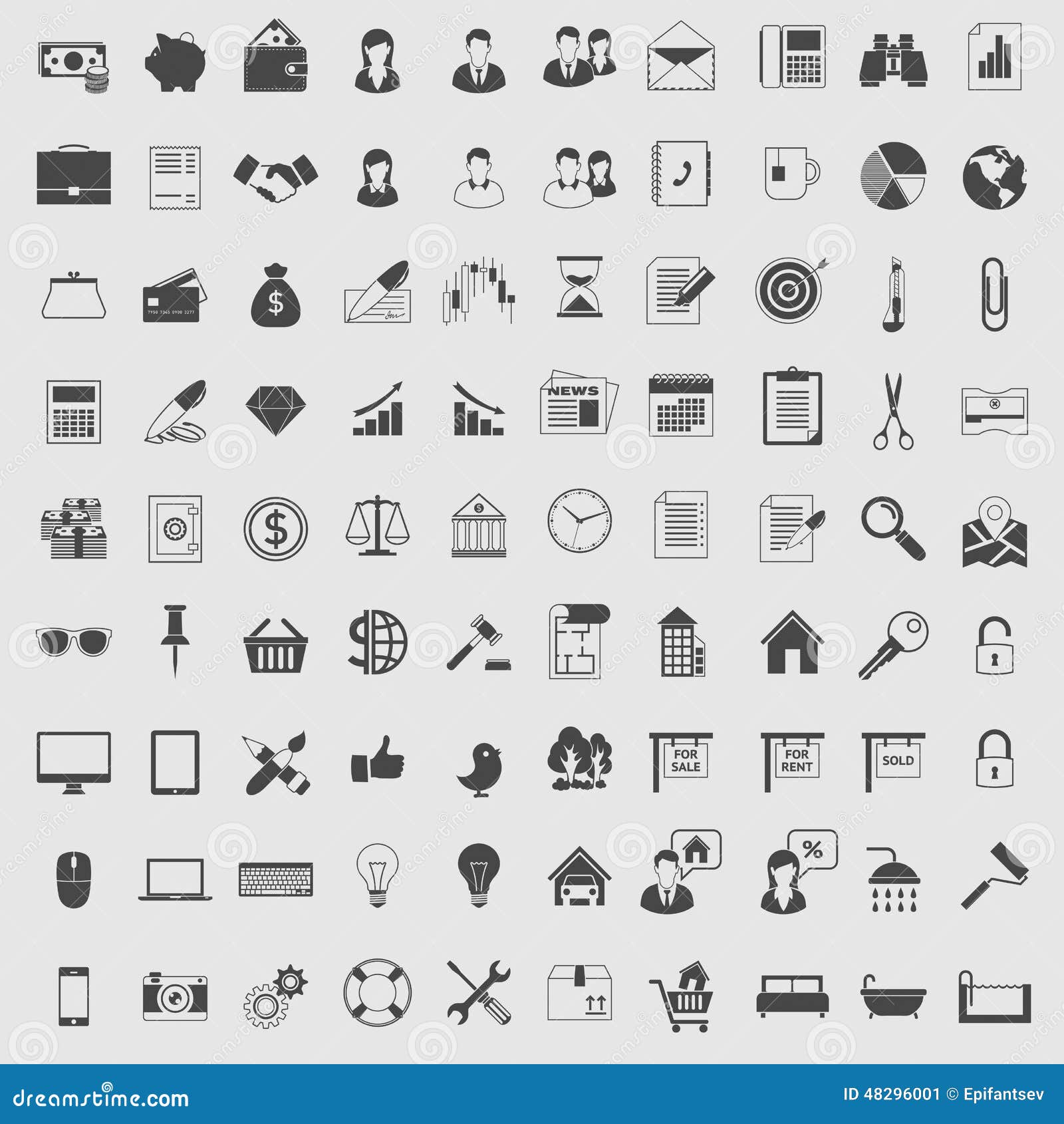Vector Icons Set in One Color. Dark on Light. Stock Vector ...