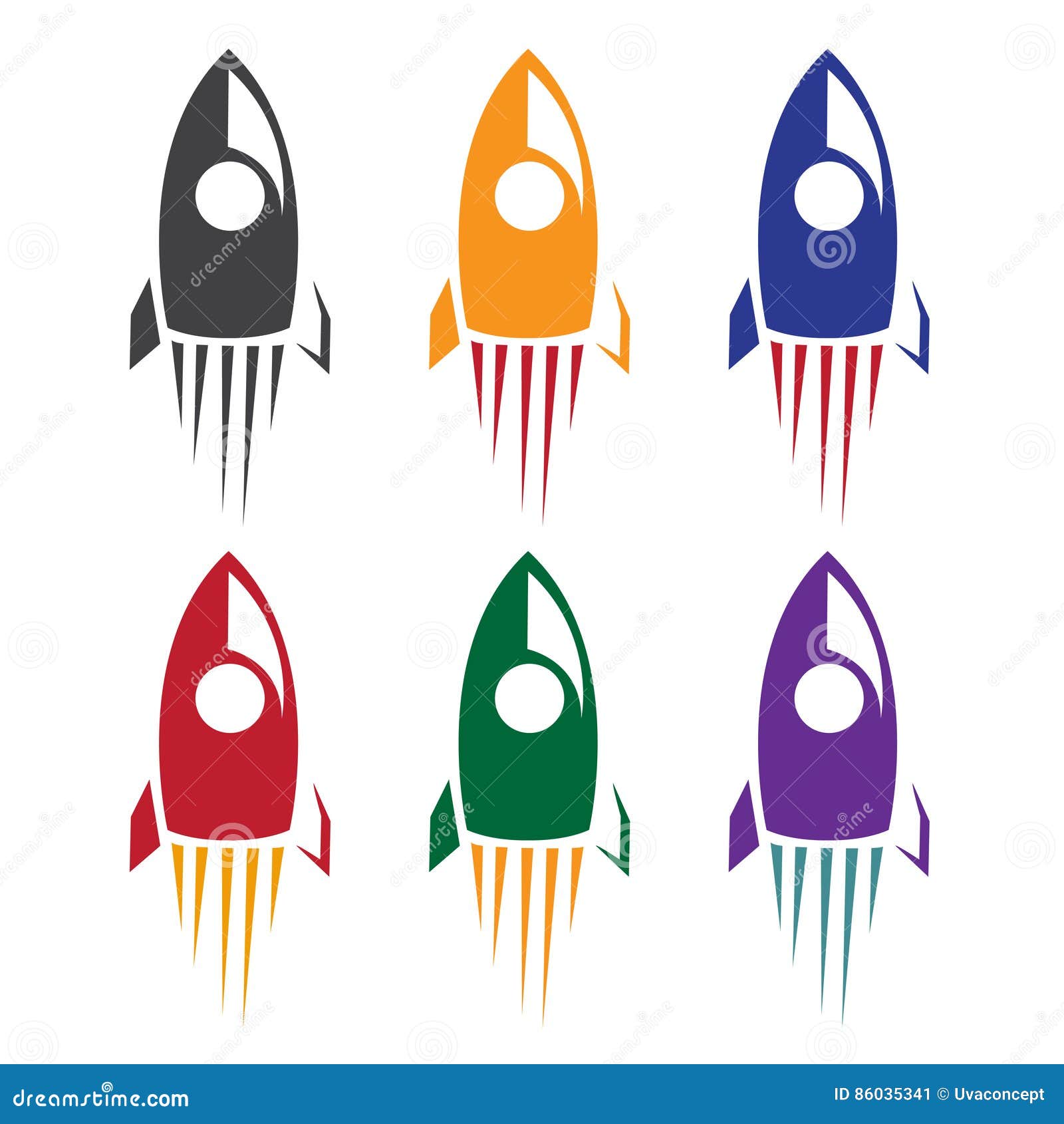 Vector Icons Set with Simple Rockets Stock Vector - Illustration of ...