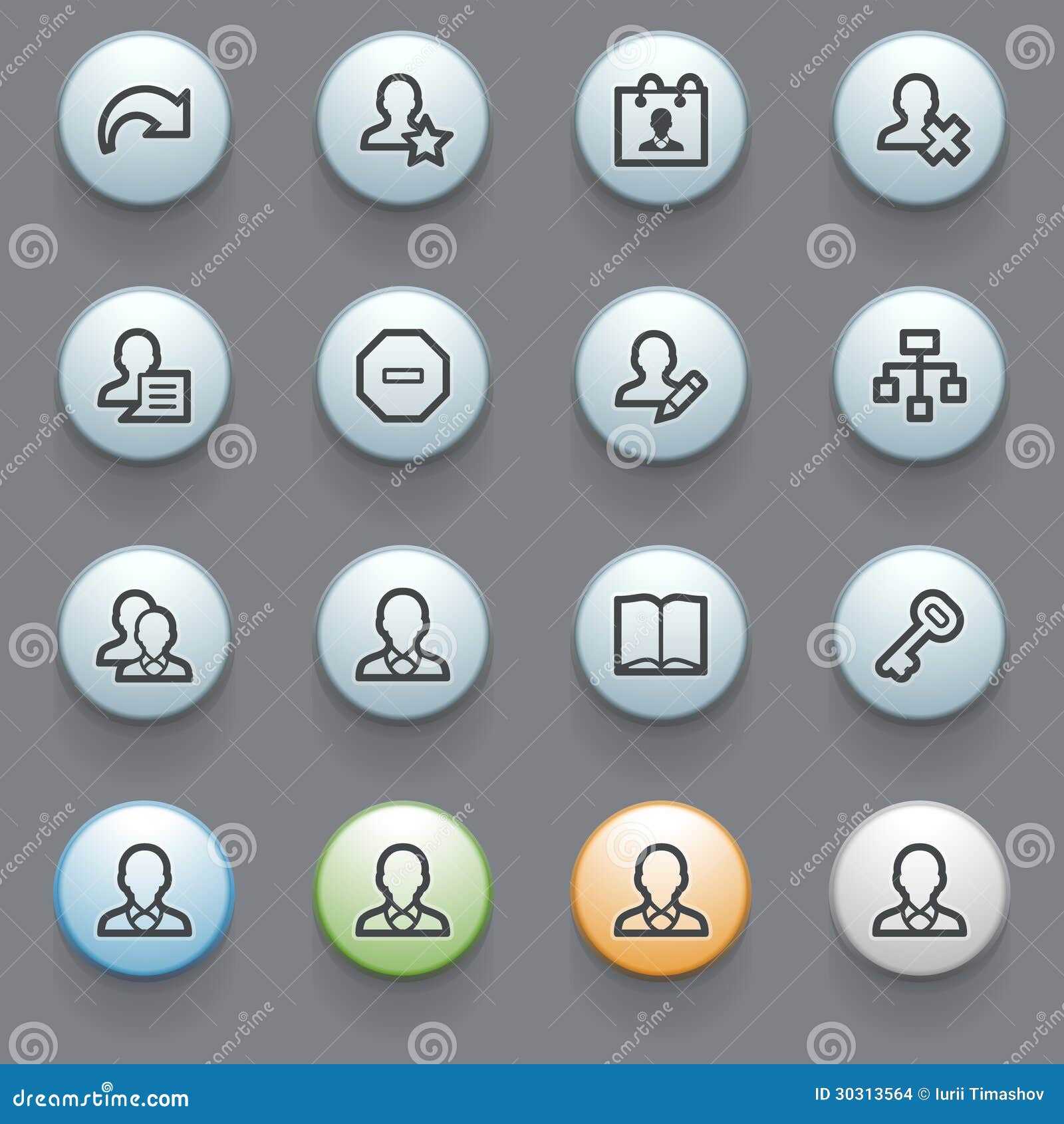 Users Icons with Color Buttons on Gray Background. Stock Vector ...