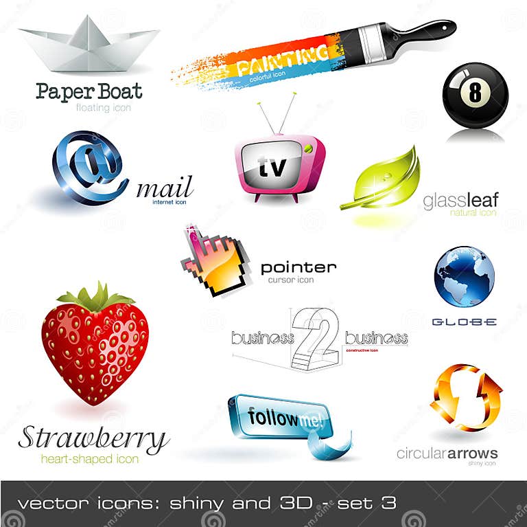 Vector Icons: Shiny and 3d - Set 2 Stock Vector - Illustration of ...