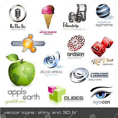 Vector Icons: Shiny and 3d - Set 4 Stock Vector - Illustration of ...
