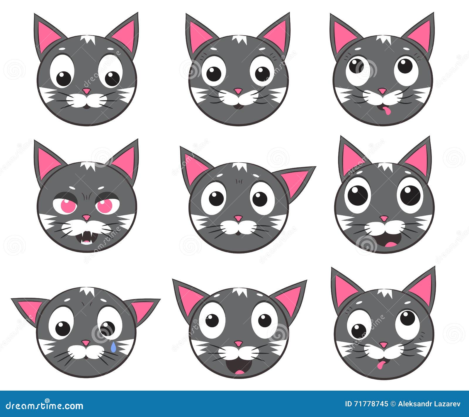 Vector Icons of Smiley Cat Faces Stock Vector - Illustration of smile ...