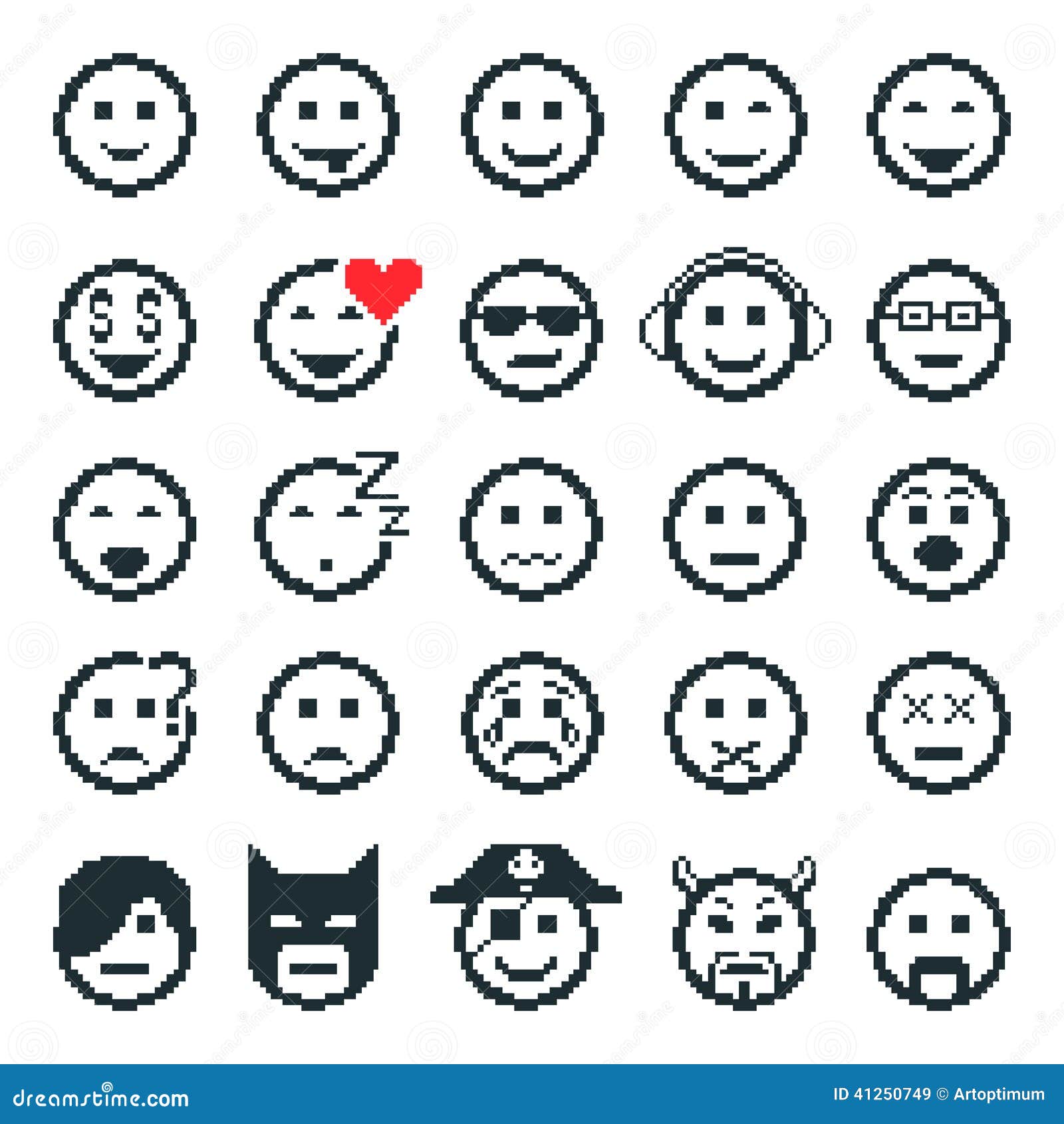 Vector Icons of Smiley Faces. Pixel Art. Stock Vector - Illustration of ...