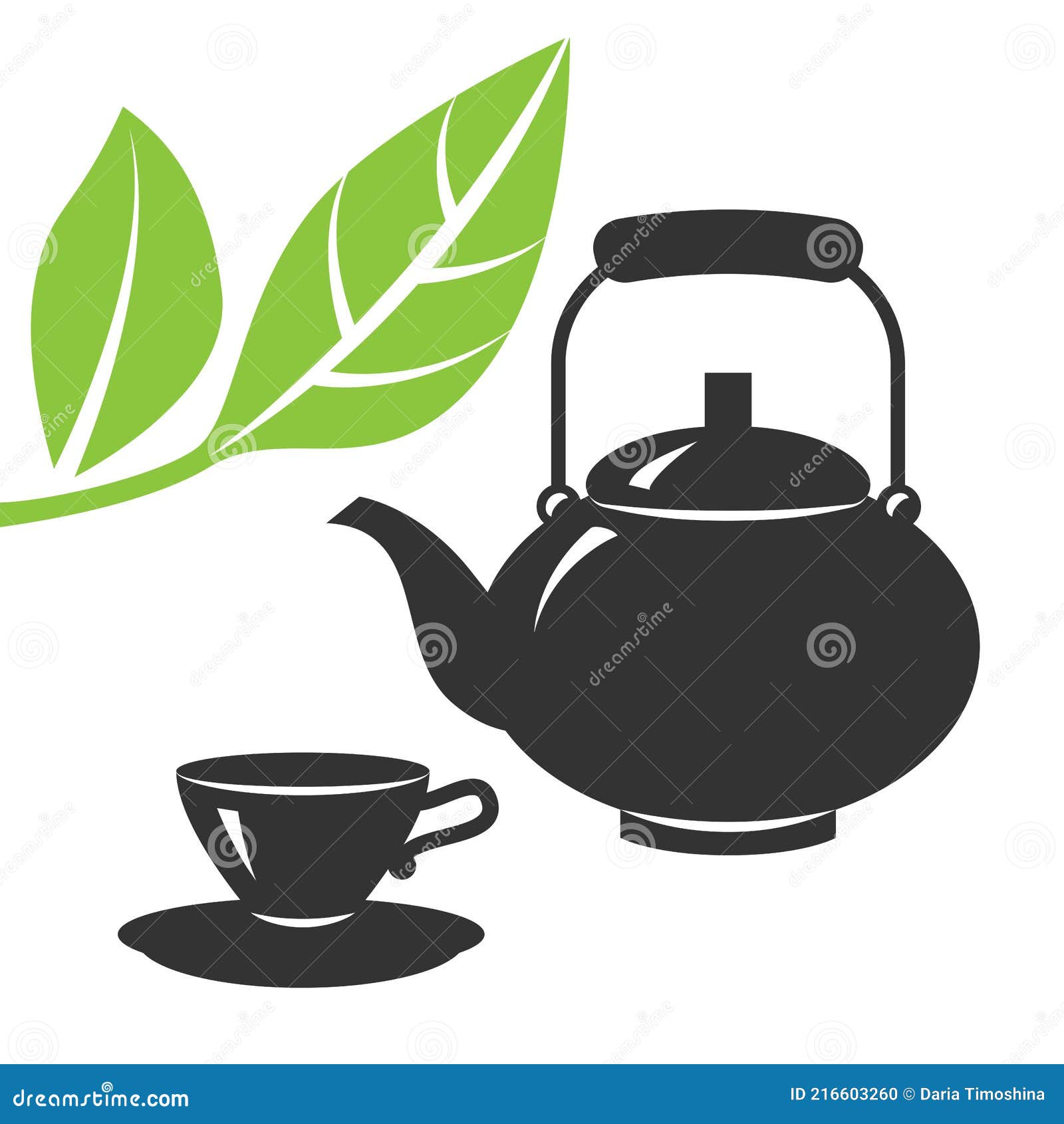 Vector Icons of Teapot and Tea Cup Isolated on a White Background Stock ...