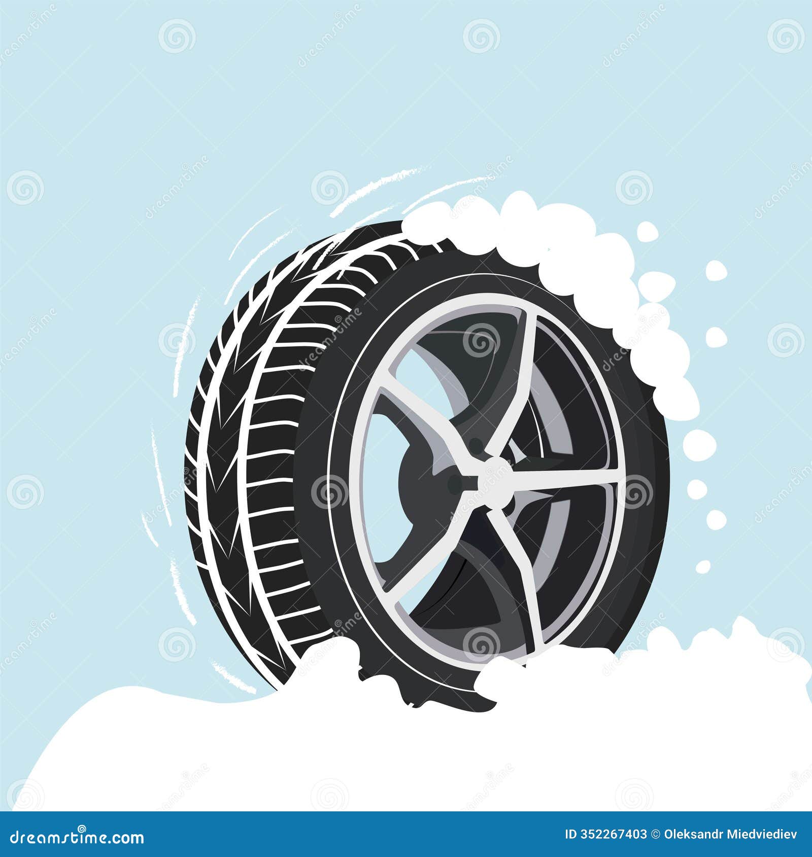 Vector Icons of Winter Wheels with Threads. Driving on Winter Off-road ...