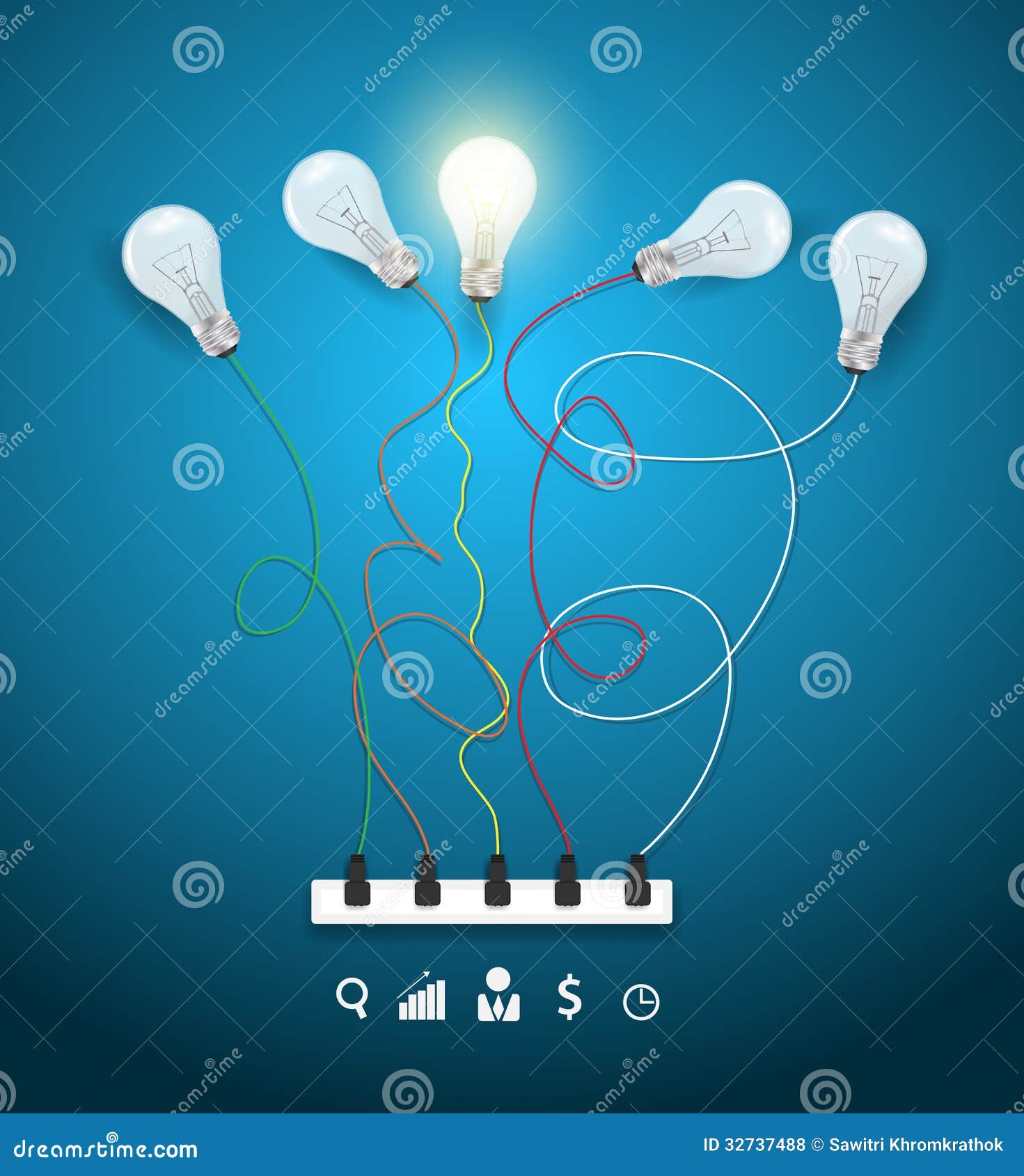 Vector Idea Concept with Light Bulbs on a Blue Bac Stock Vector ...