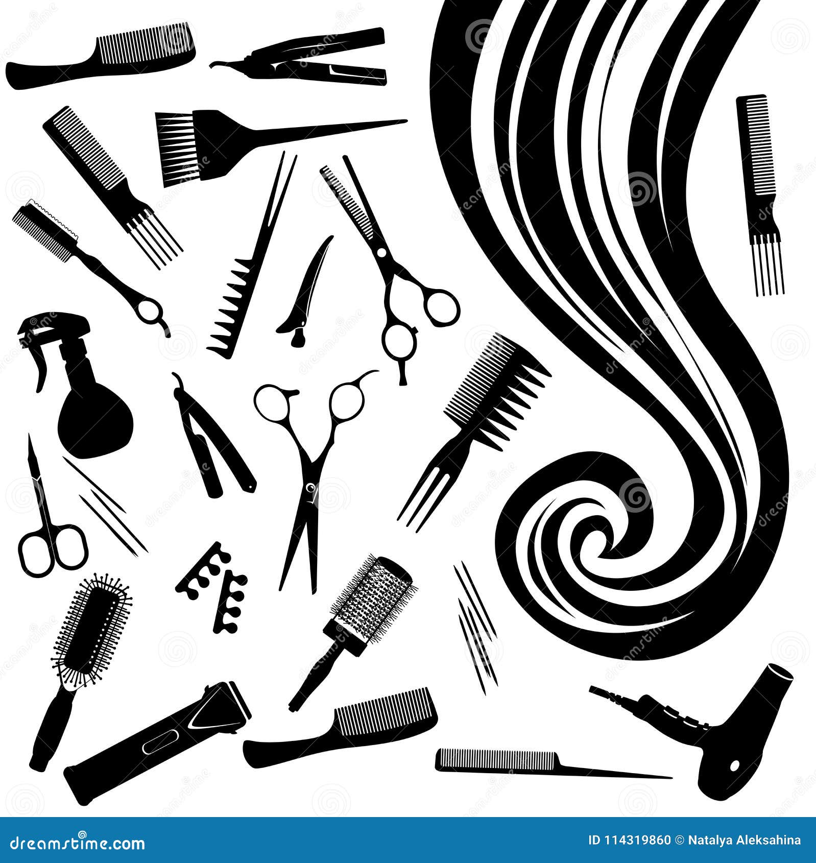 Vector Il Riccio Degli Strumenti Del ` S Del Parrucchiere E Dei Capelli ...