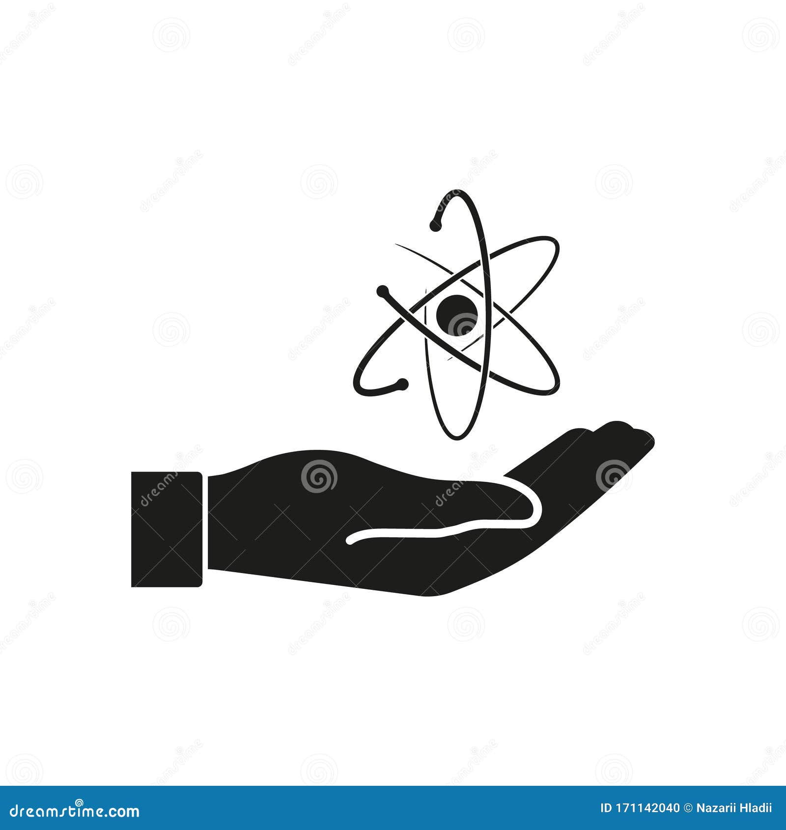 Vector Illstration of Atom on Hand Icon. Flat Design. Isolated. Stock ...