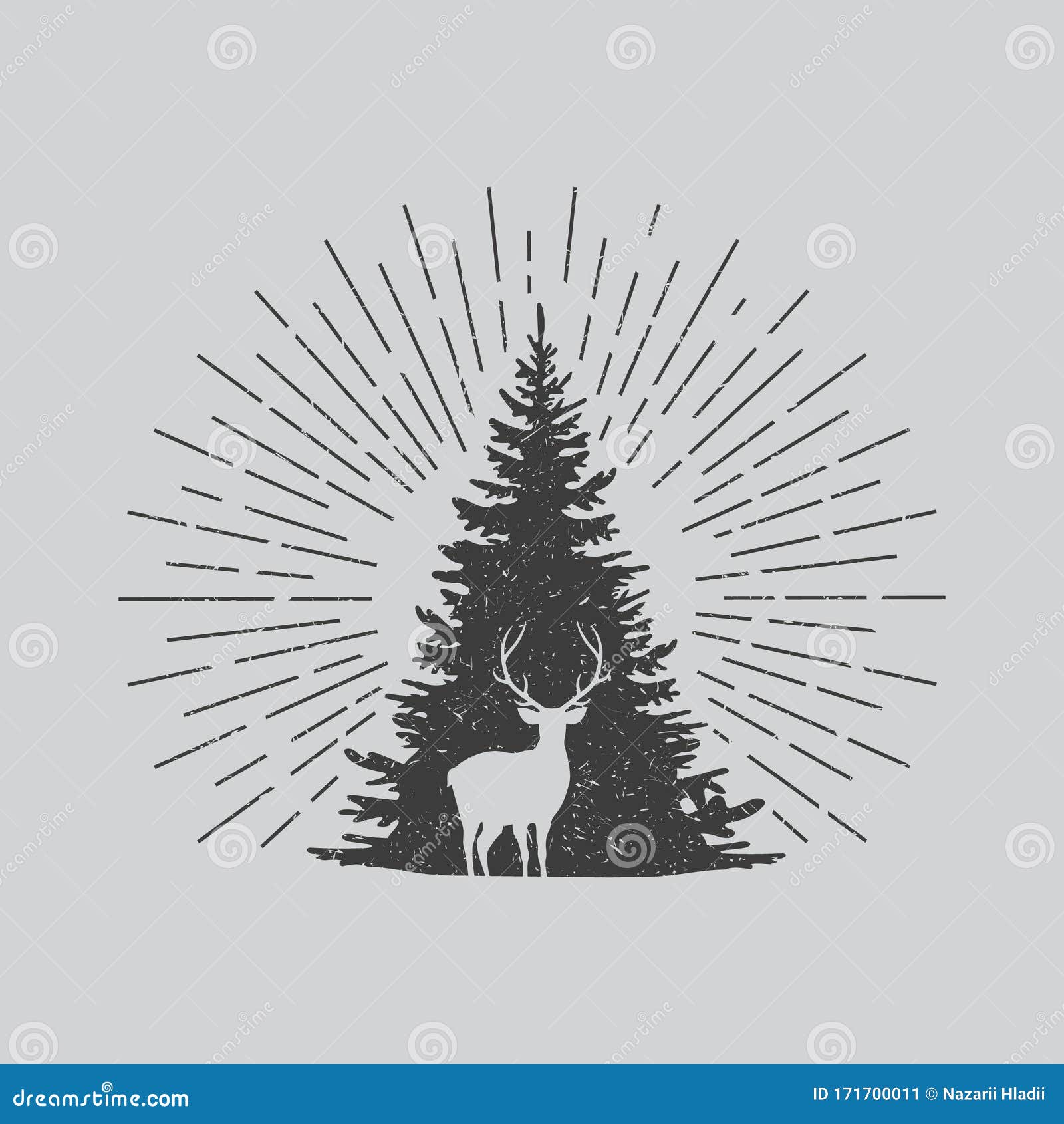 Vector Illstration of Deer with Tree. Retro Design. Isolated. Stock ...