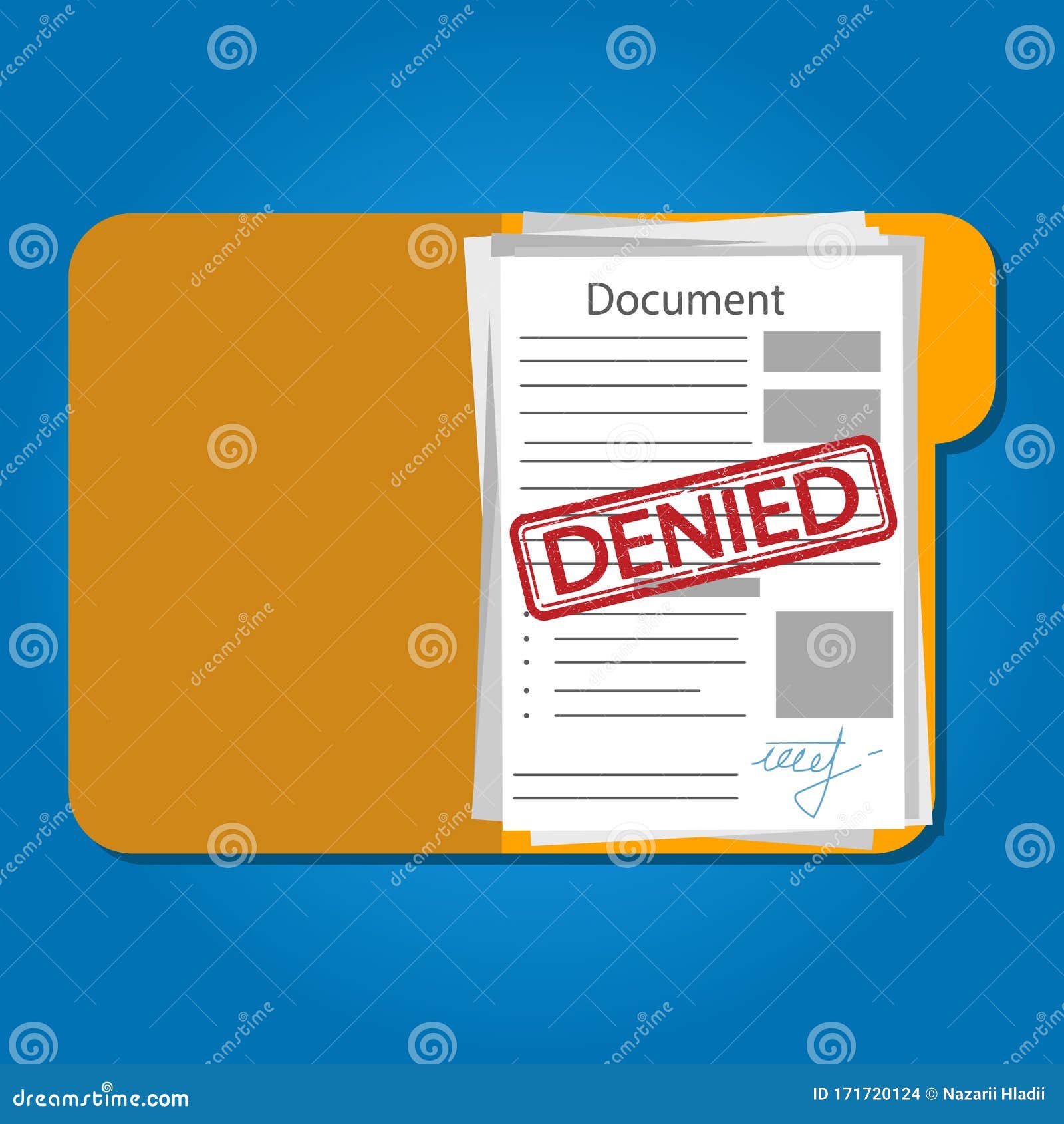 Vector Illstration of Denied Document on Blue Background. Isolated ...