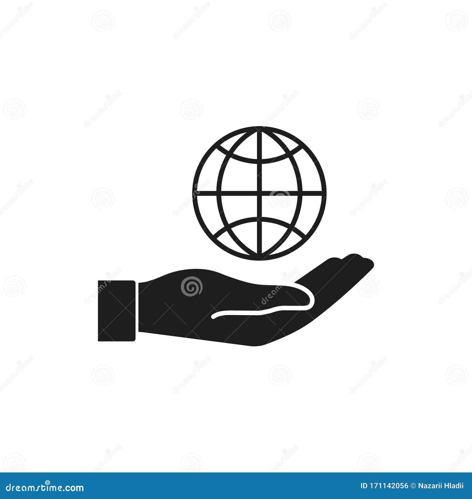 Vector Illstration of Globe on Hand Icon. Flat Design. Isolated. Stock ...
