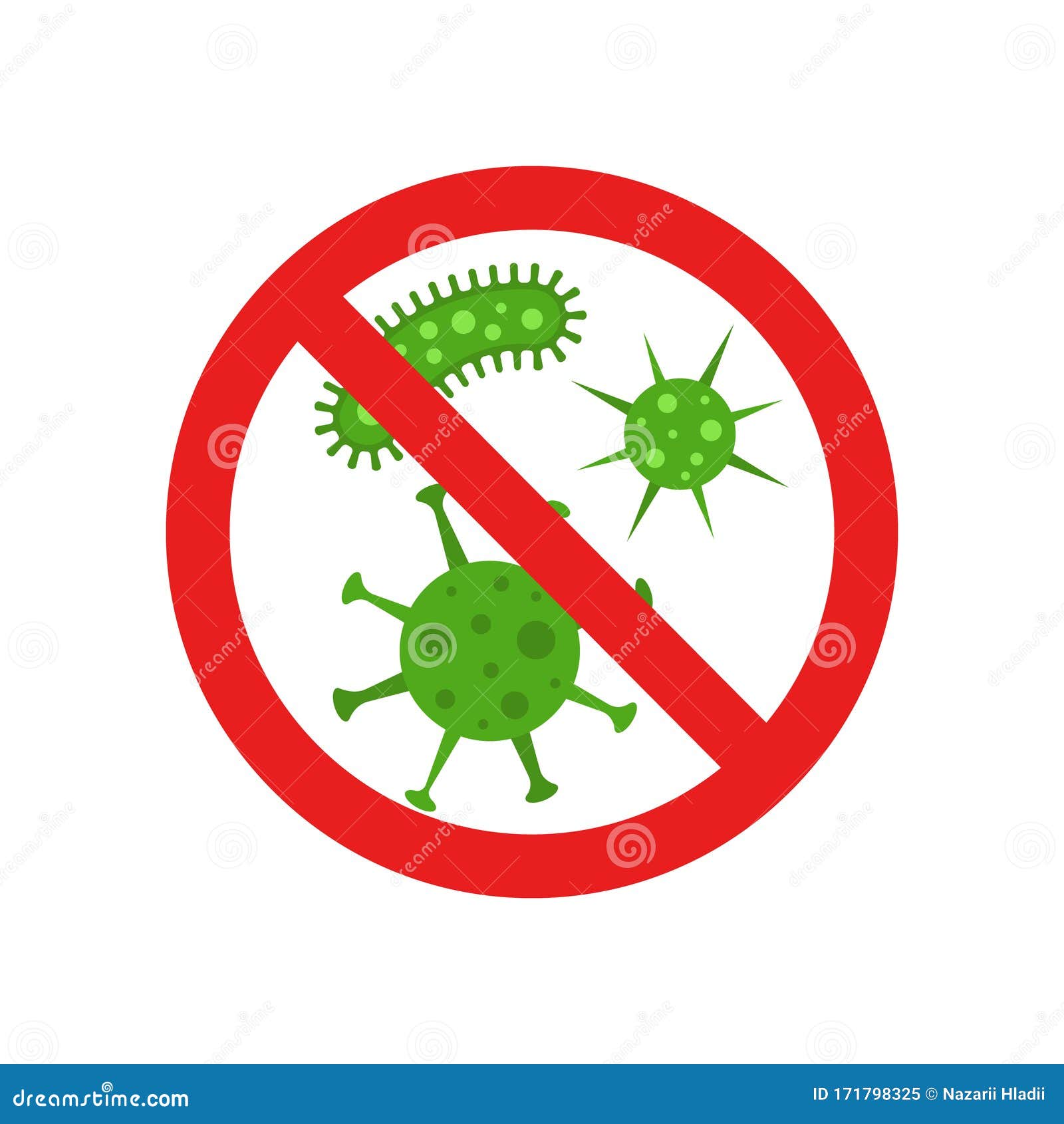 Vector Illstration of No Bacteria Sign. Flat Design. Isolated. Stock ...