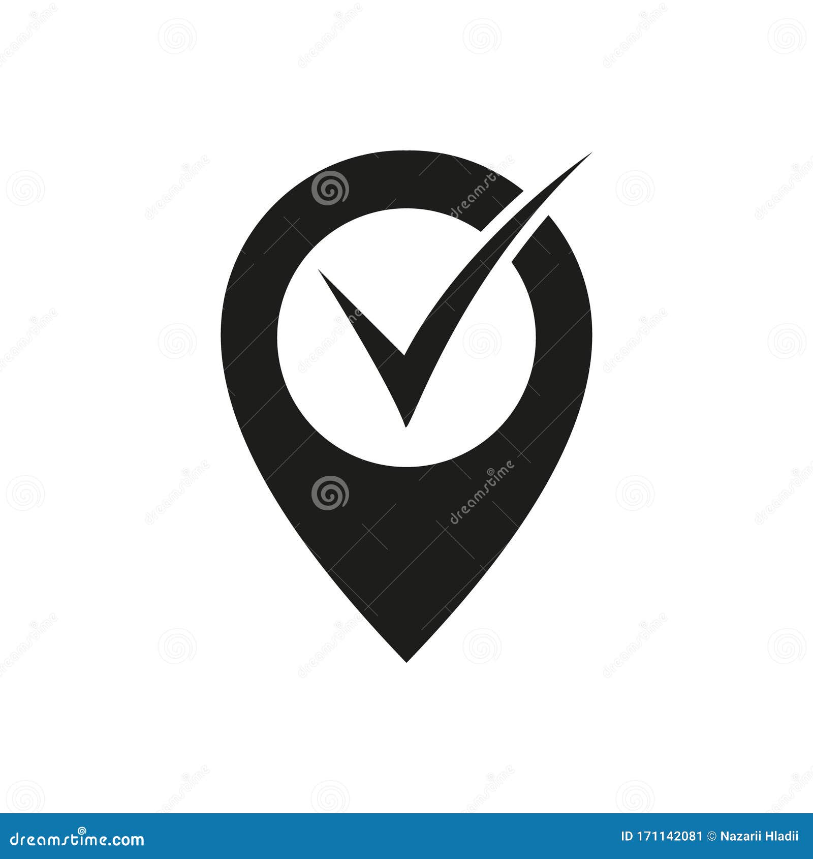 Vector Illstration of Pin with Check Mark Icon. Flat Design. Isolated ...