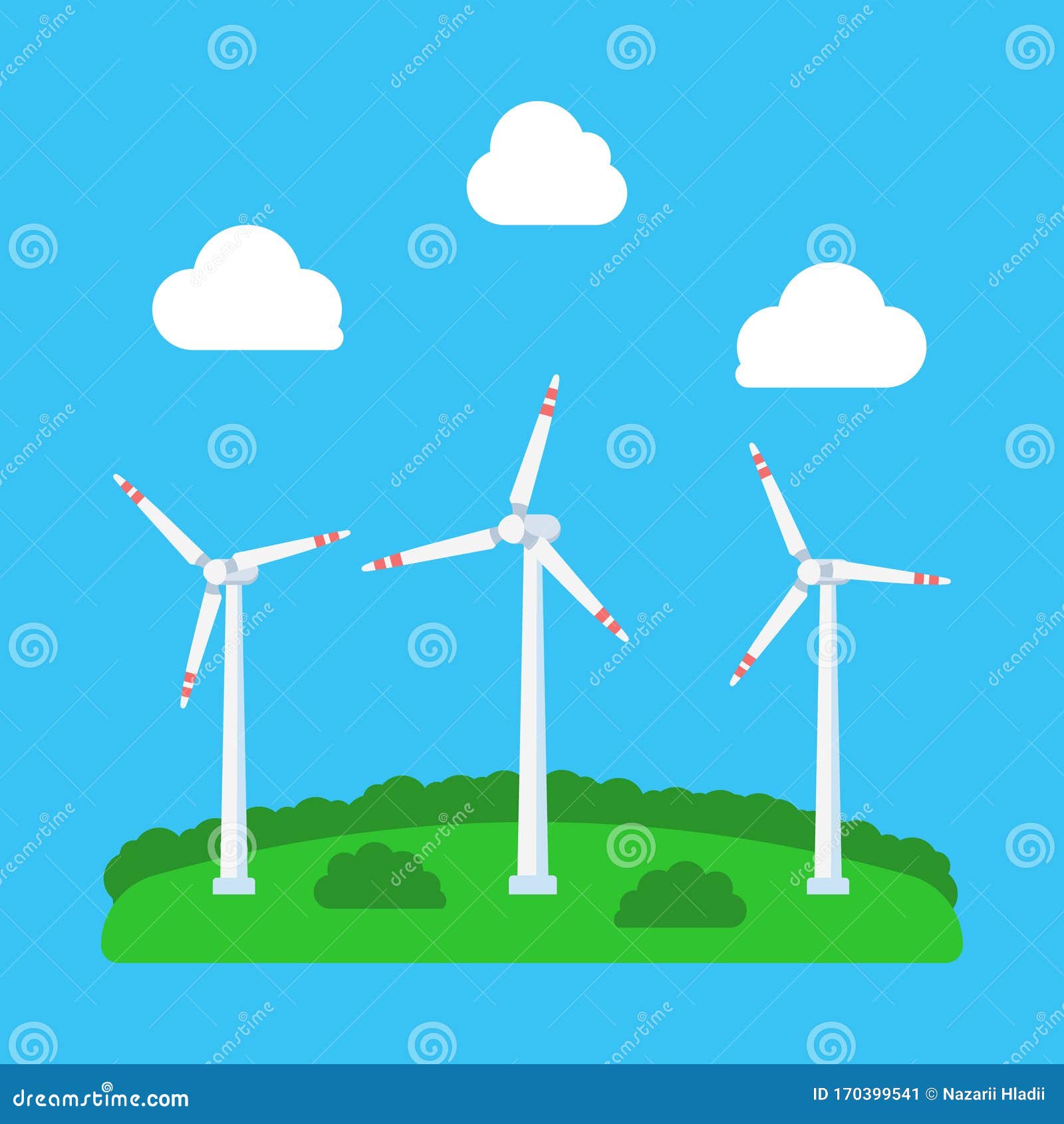 Vector Illstration of Three Windmills. Flat Design. Isolated. Stock ...
