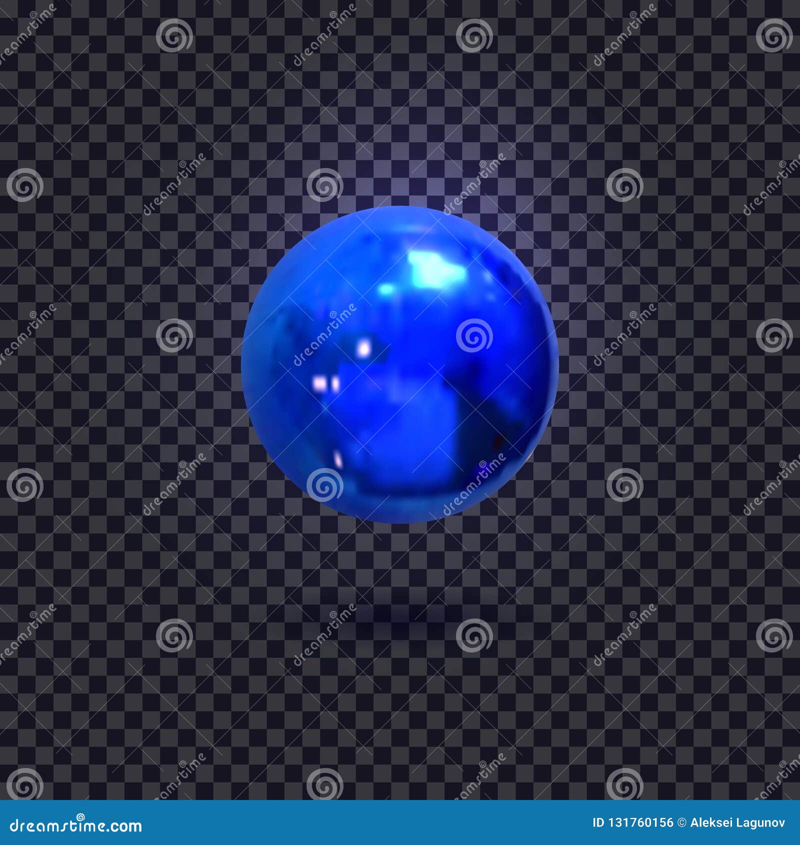 Vector Illuminated Blue Ball, Isolated on Dark Background Decorative ...