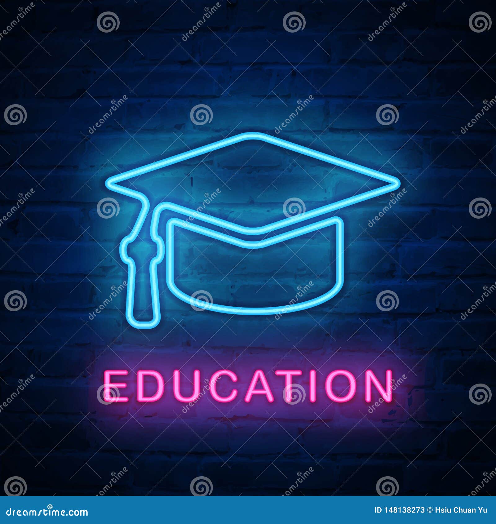 Vector Illuminated Neon Light Icon Sign Education Graduation Cap Stock ...