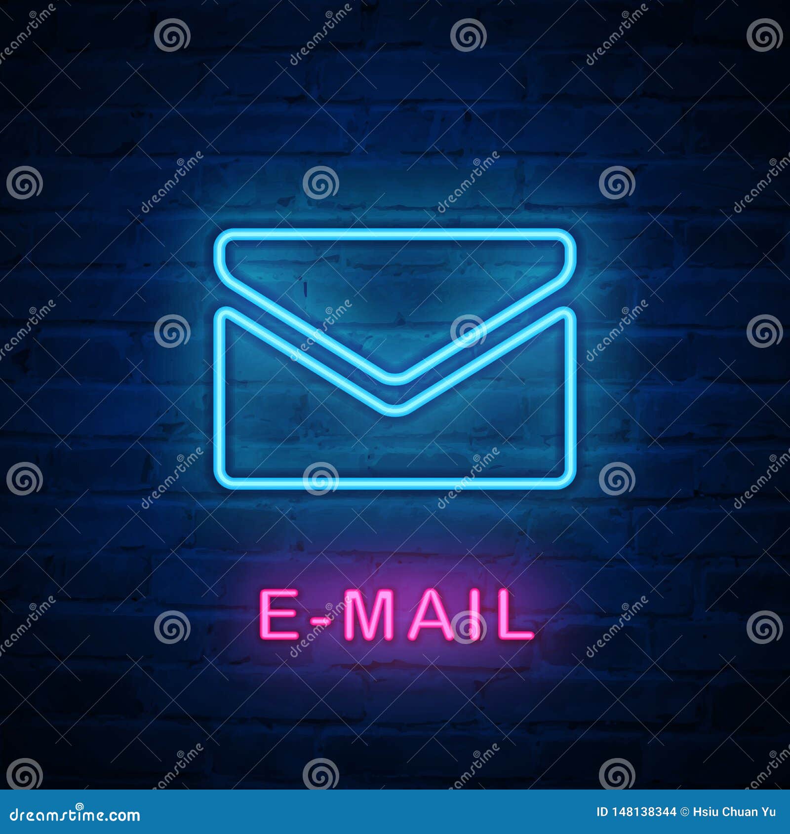 Vector Illuminated Neon Light Icon Sign Email Envelope Stock Vector ...