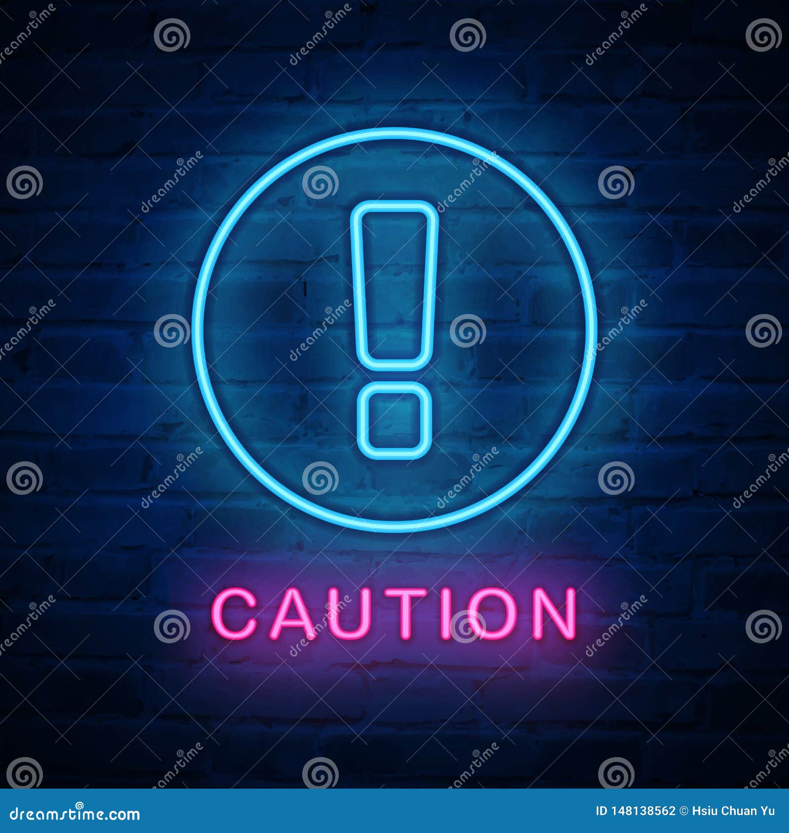 Vector Illuminated Neon Light Icon Sign Exclamation Notation Caution ...