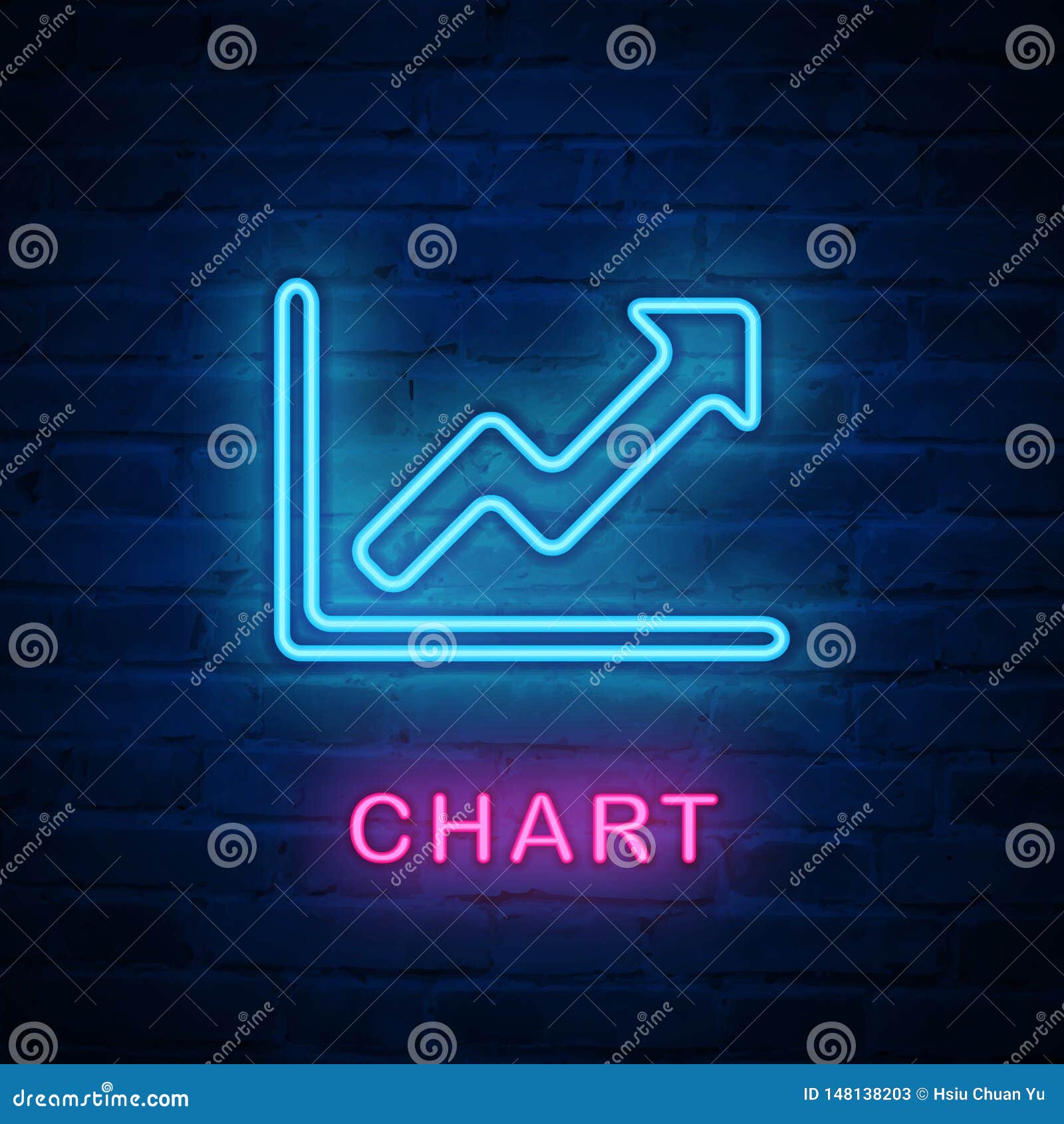 Vector Illuminated Neon Light Icon Sign Financial Infographic Chart ...
