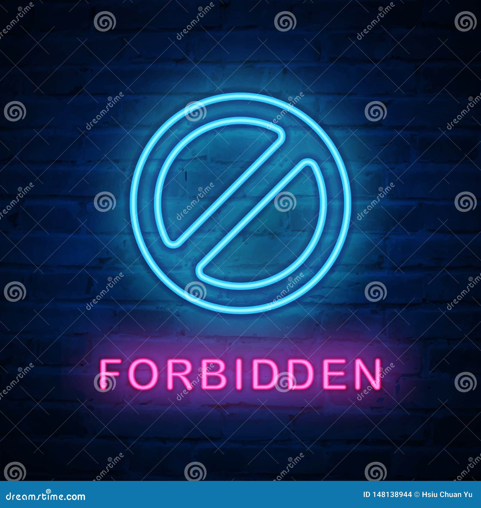 Vector Illuminated Neon Light Icon Sign Forbidden Stock Vector ...