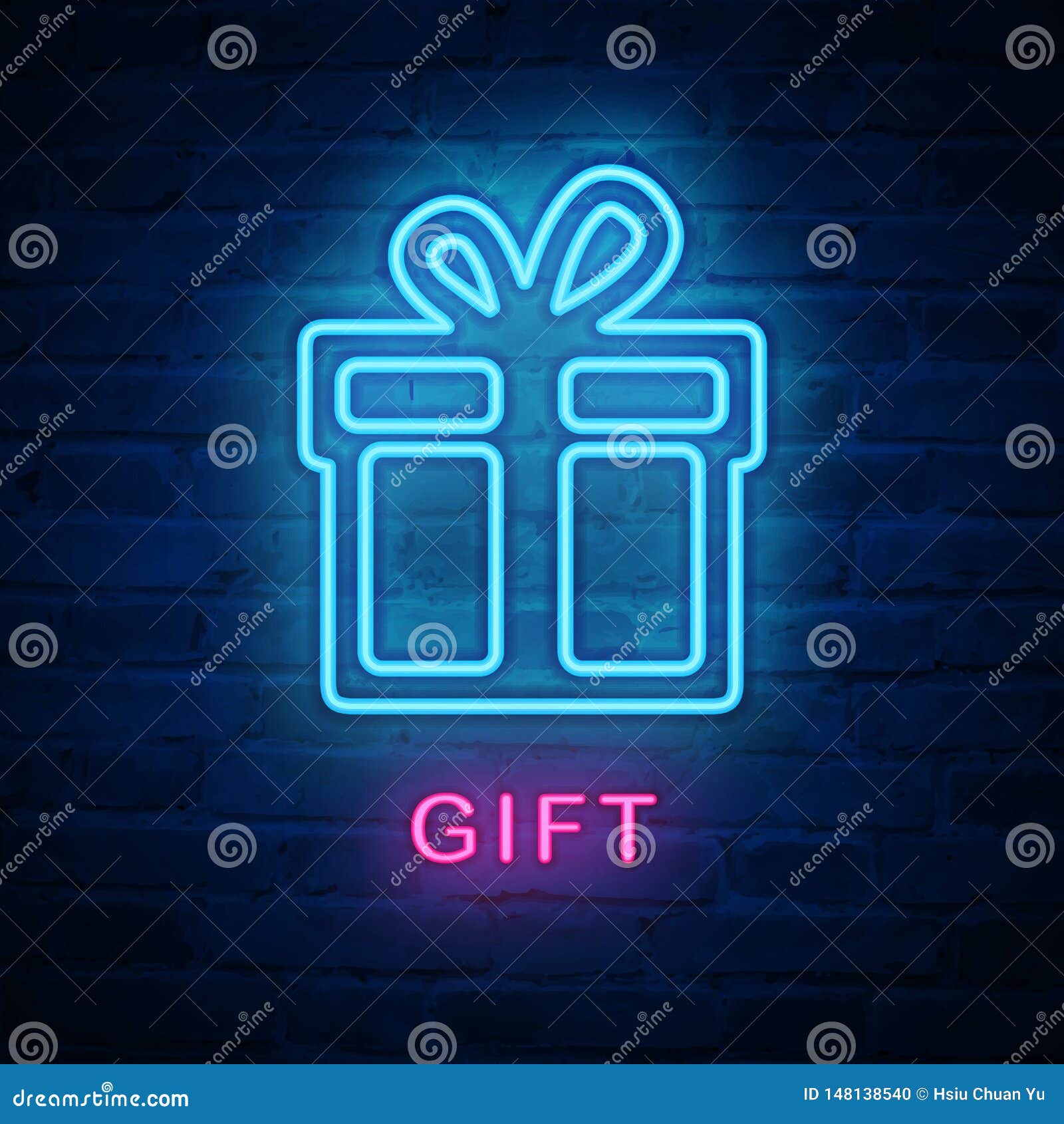 Vector Illuminated Neon Light Icon Sign Gift Present Stock Vector ...