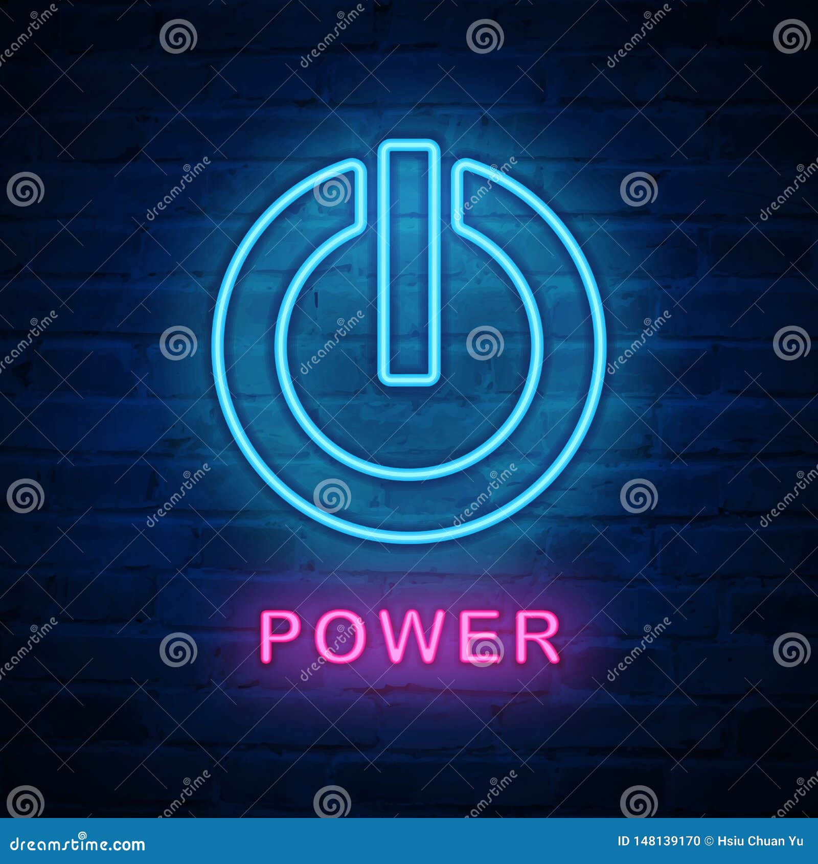 Vector Illuminated Neon Light Icon Sign Power Stock Vector ...