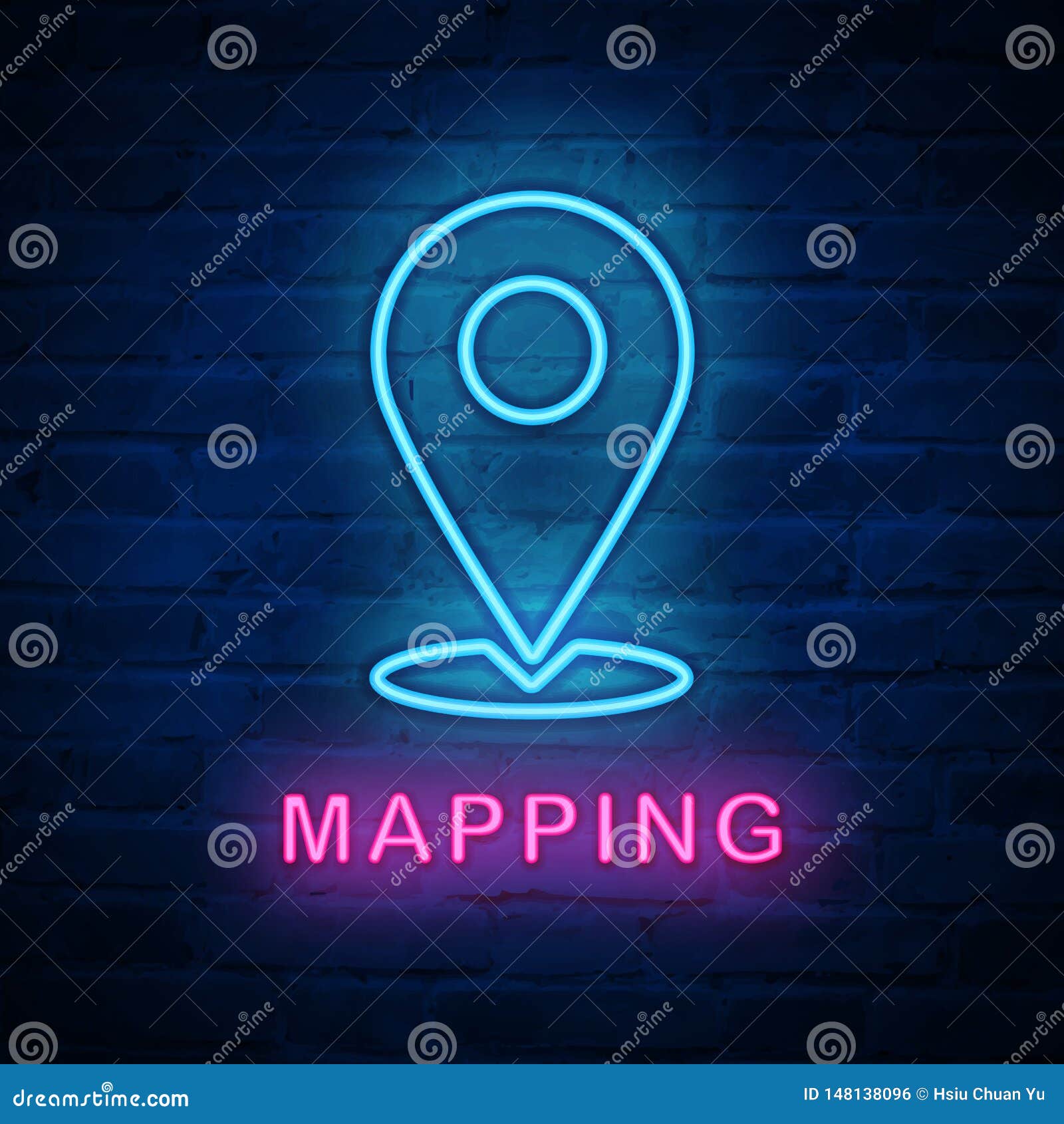 Vector Illuminated Neon Light Icon Sign Mapping Tag Stock Vector ...
