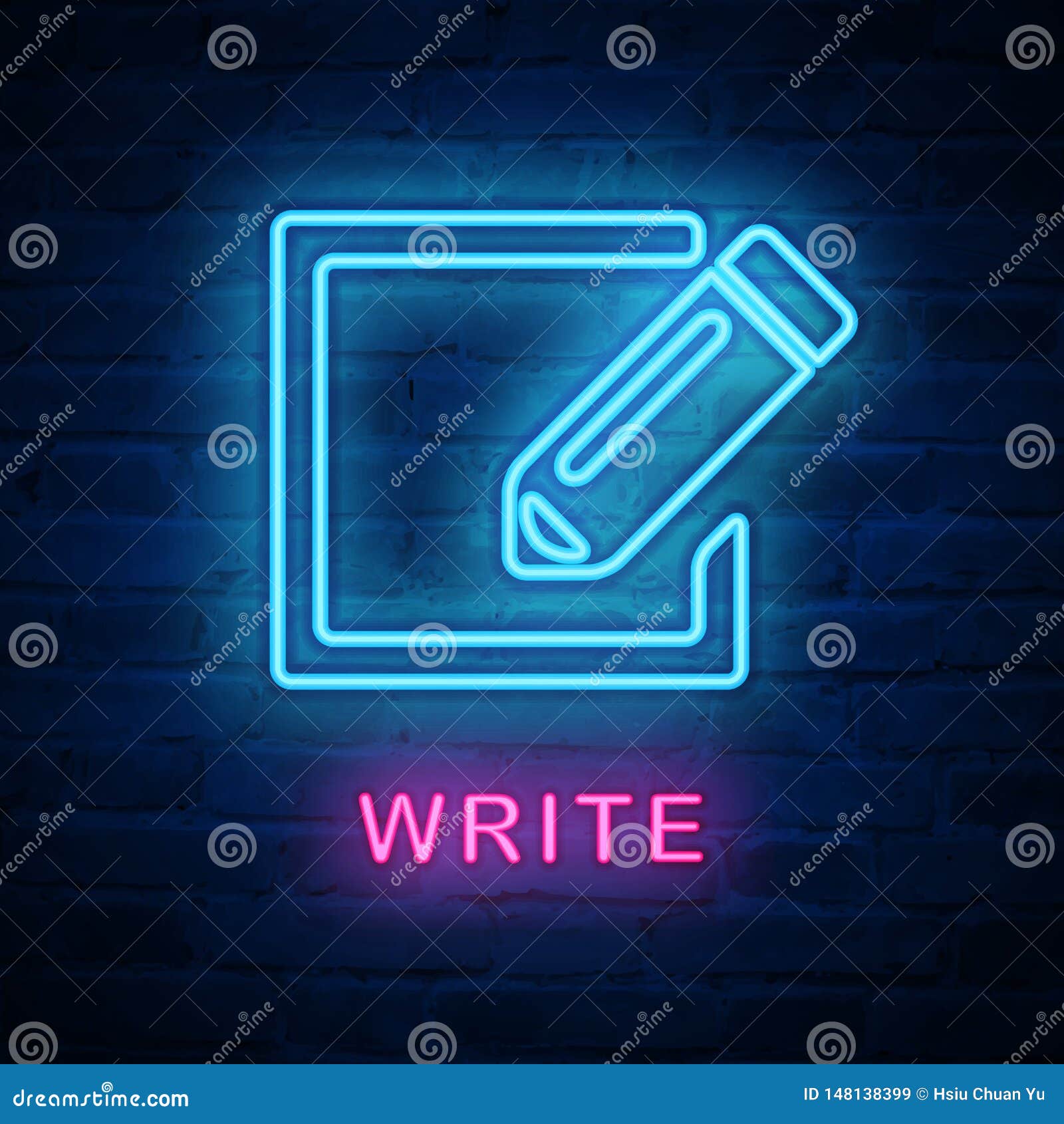 Vector Illuminated Neon Light Icon Sign Pencil Write Stock Vector ...